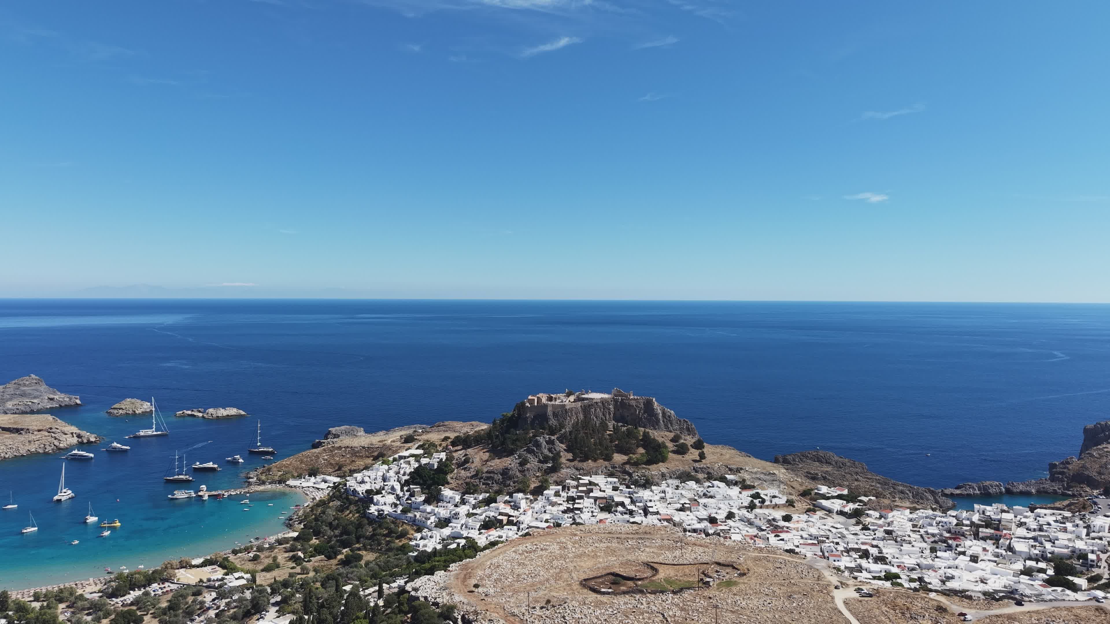 Aerial View of Lindos Acropolis in Rhodos, Greece Free Stock Video ...