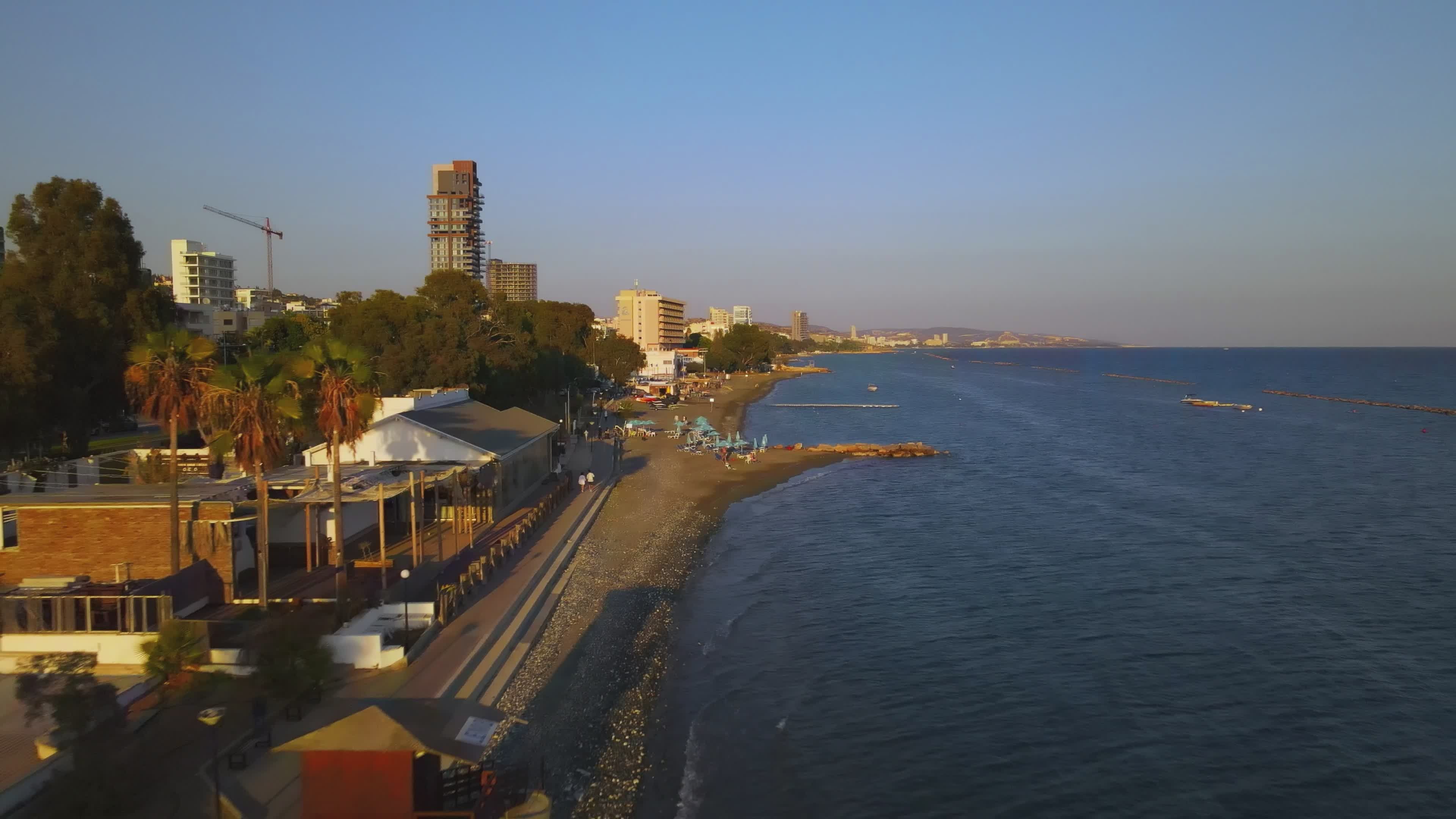 Aerial View of Limassol Beachfront at Sunset Free Stock Video Footage ...