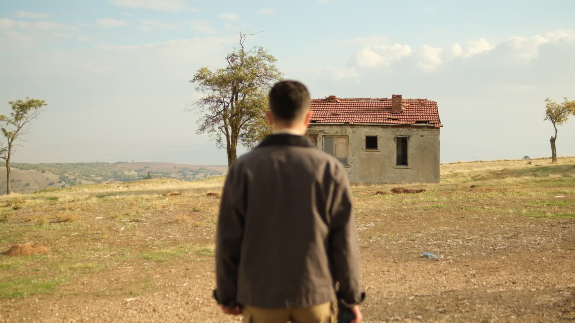 Solitary Man Approaching Abandoned House Free Stock Video Footage ...