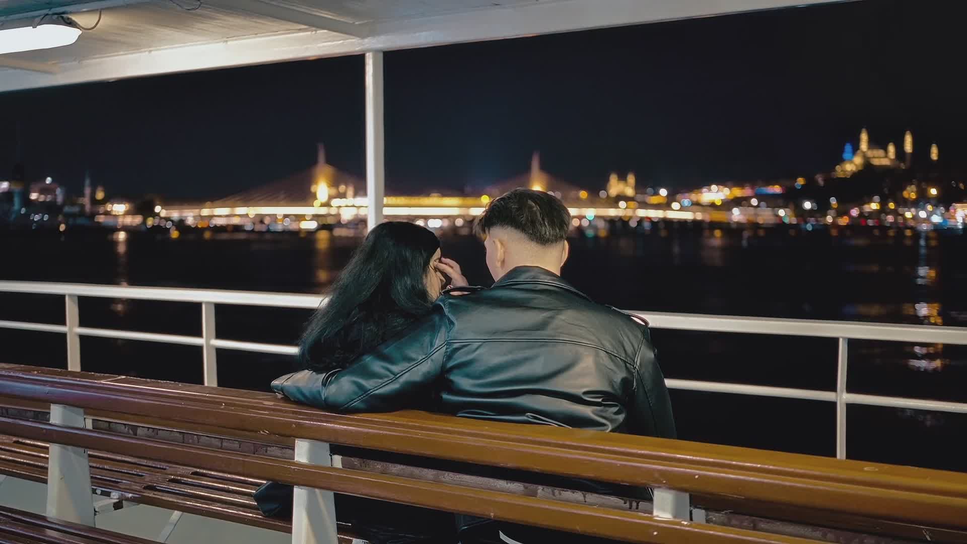 Couple enjoy romantic night view on ferry Free Stock Video Footage ...