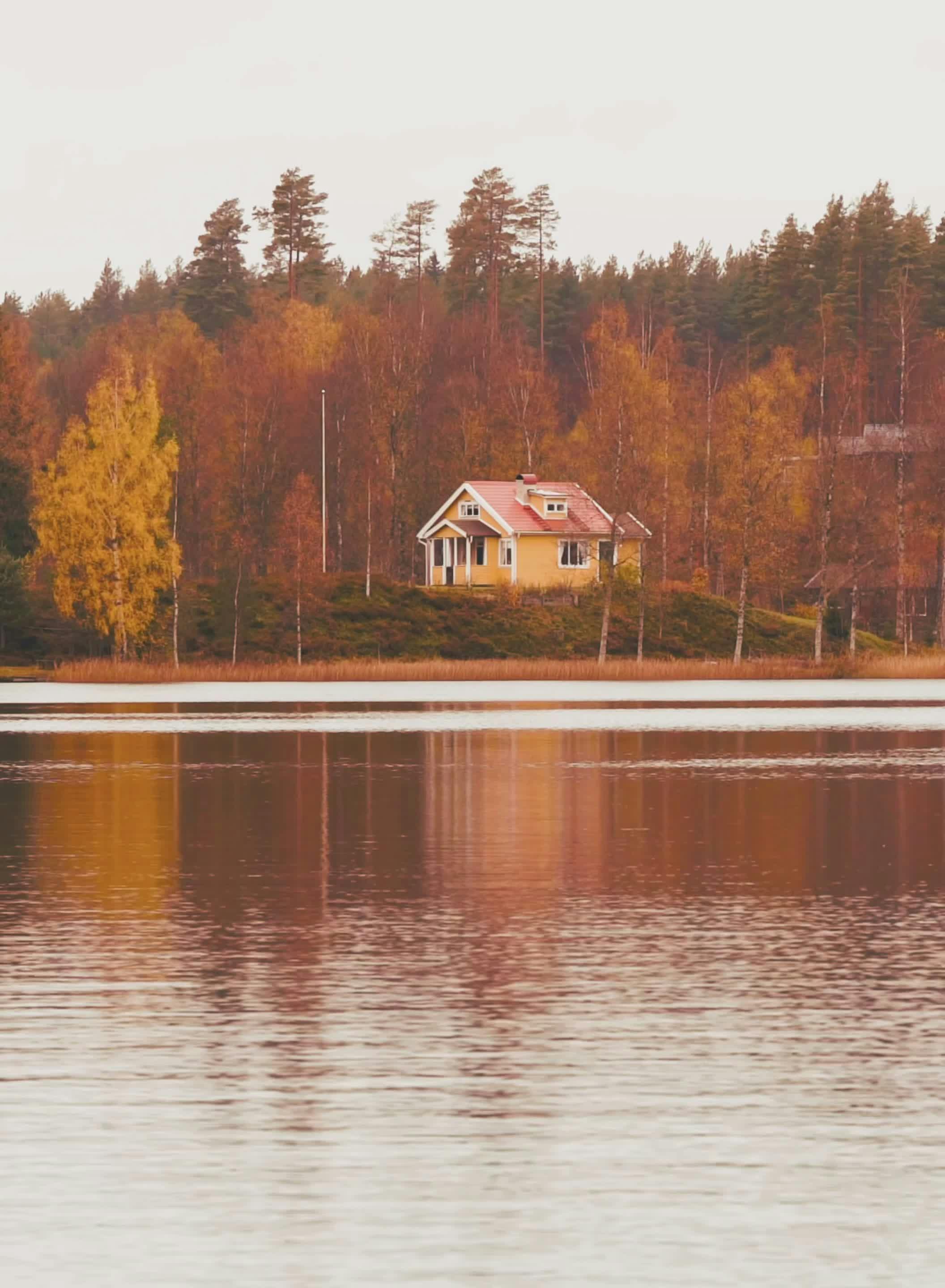 Serene Autumn Lake House Reflection Free Stock Video Footage, Royalty ...