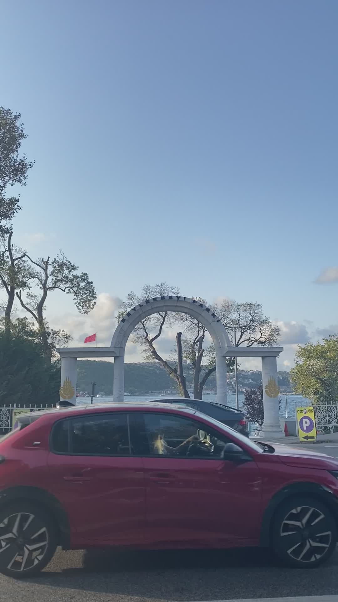 Scenic Drive by Iconic Waterfront Arch Free Stock Video Footage ...