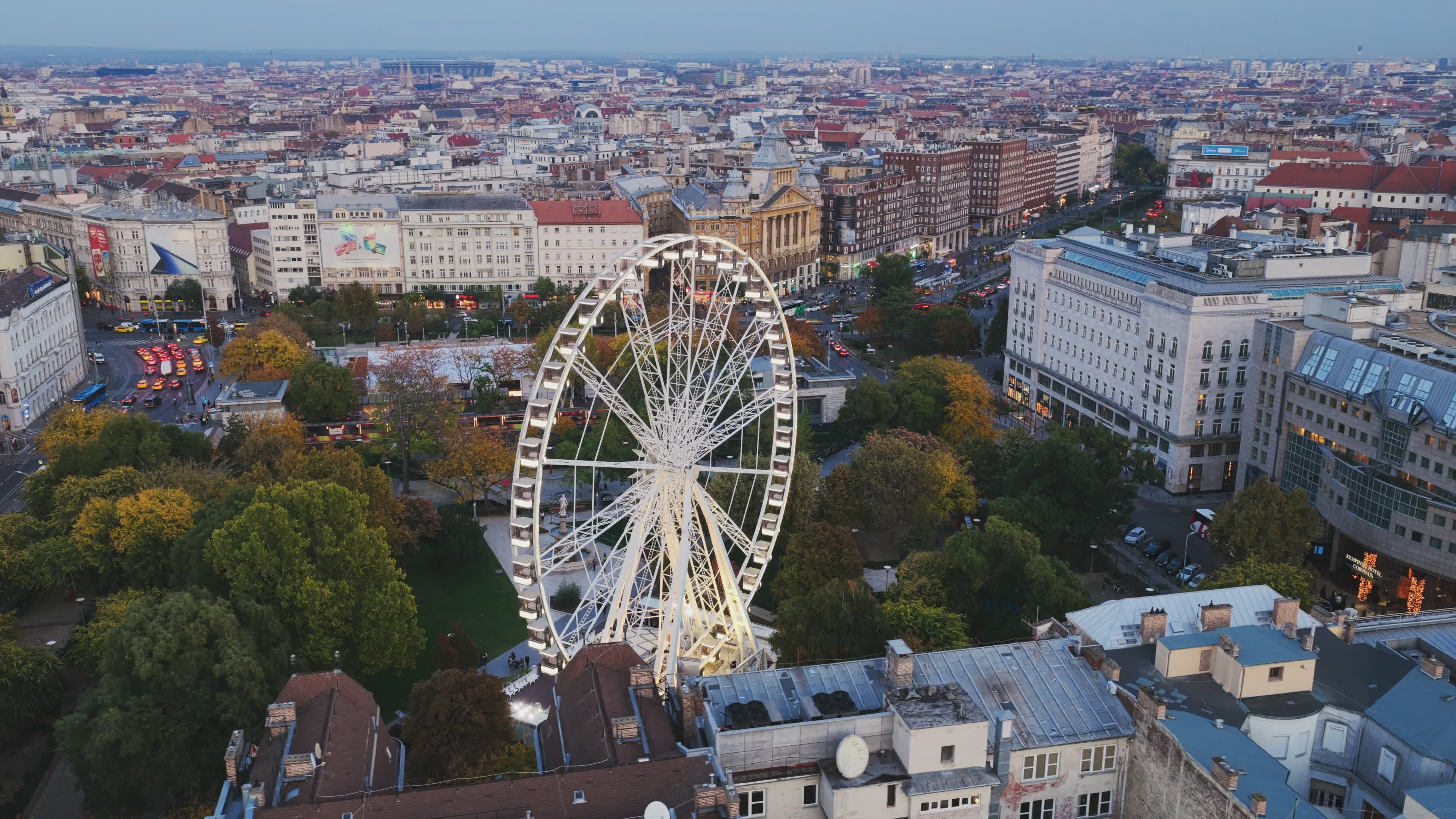 Aerial View of Budapest Ferris Wheel at Dusk Free Stock Video Footage ...