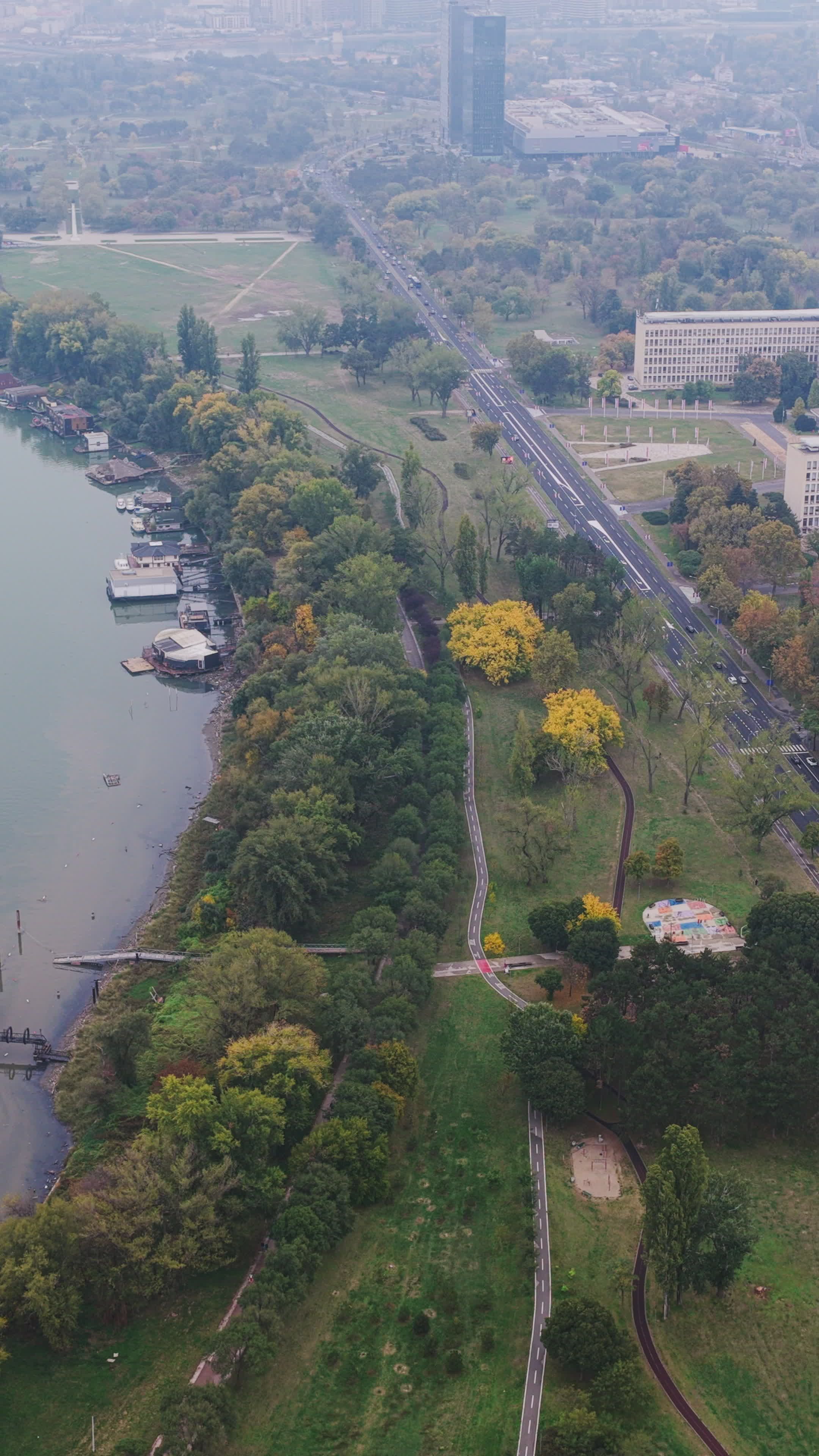 Drone Aerial View of Belgrade's Riverside in Fall Free Stock Video ...