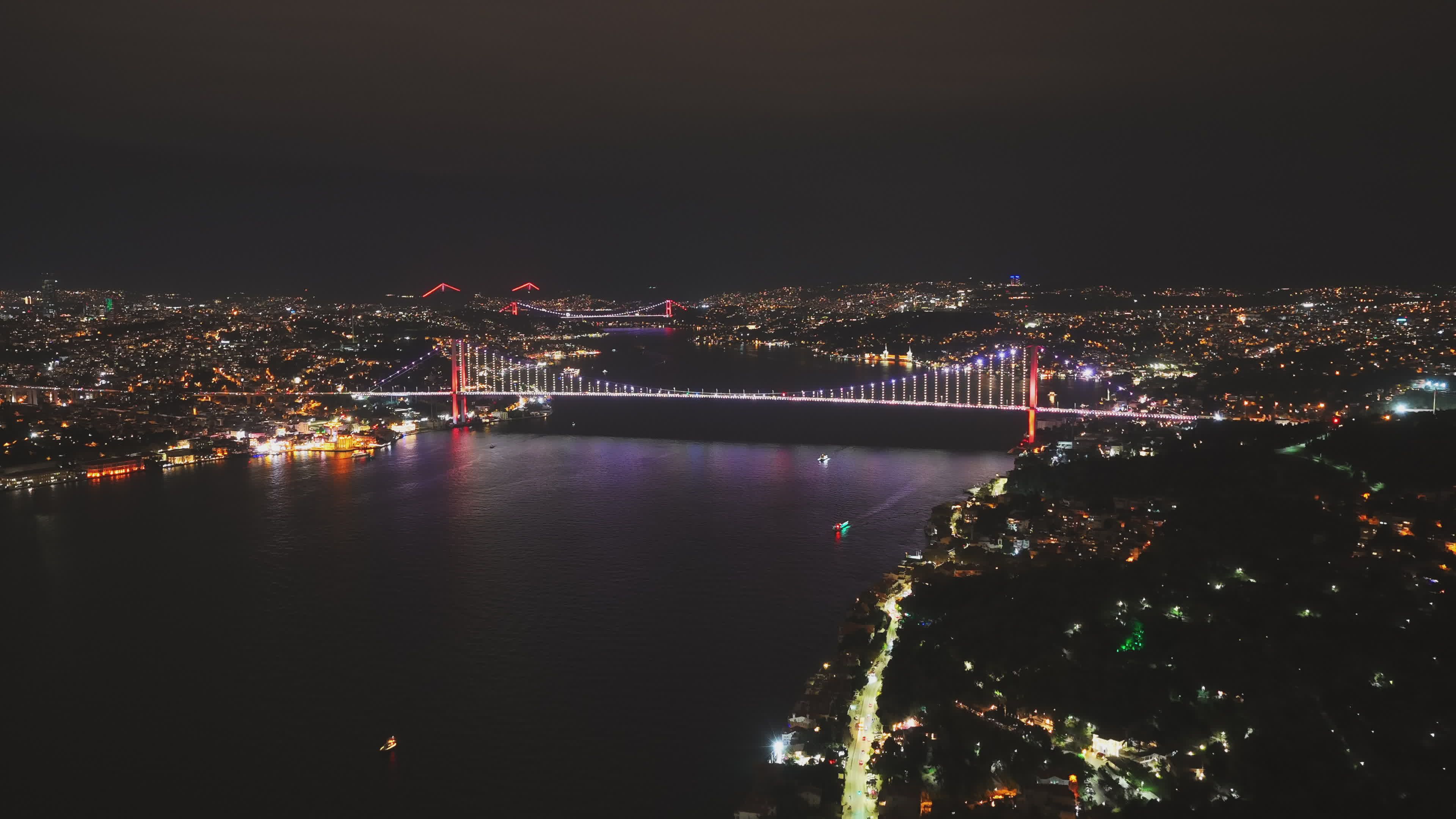 Aerial Night View of Istanbul Bosphorus Bridge Free Stock Video Footage ...