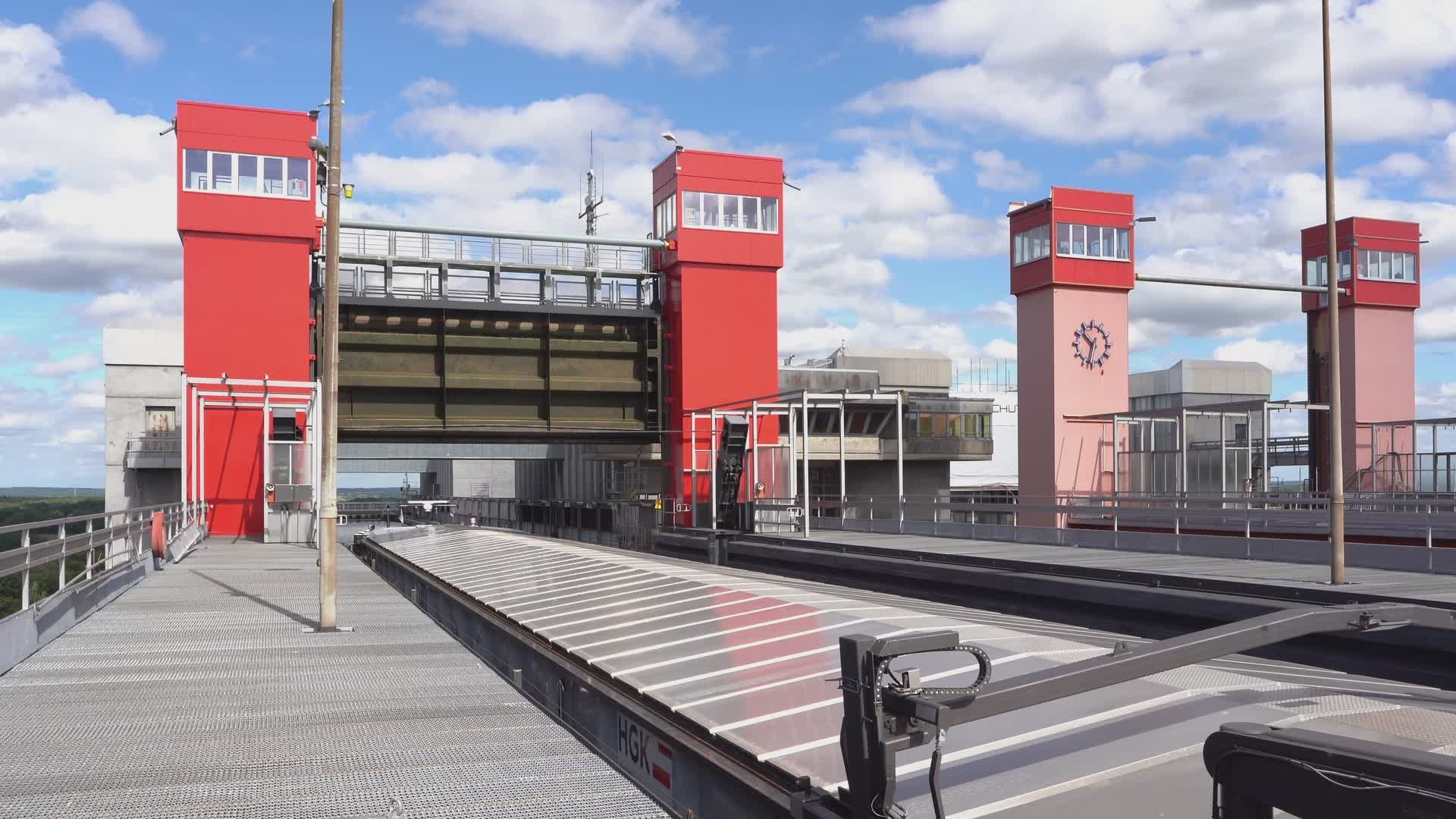 Red Towered Ship Lock on Canal in Germany Free Stock Video Footage ...