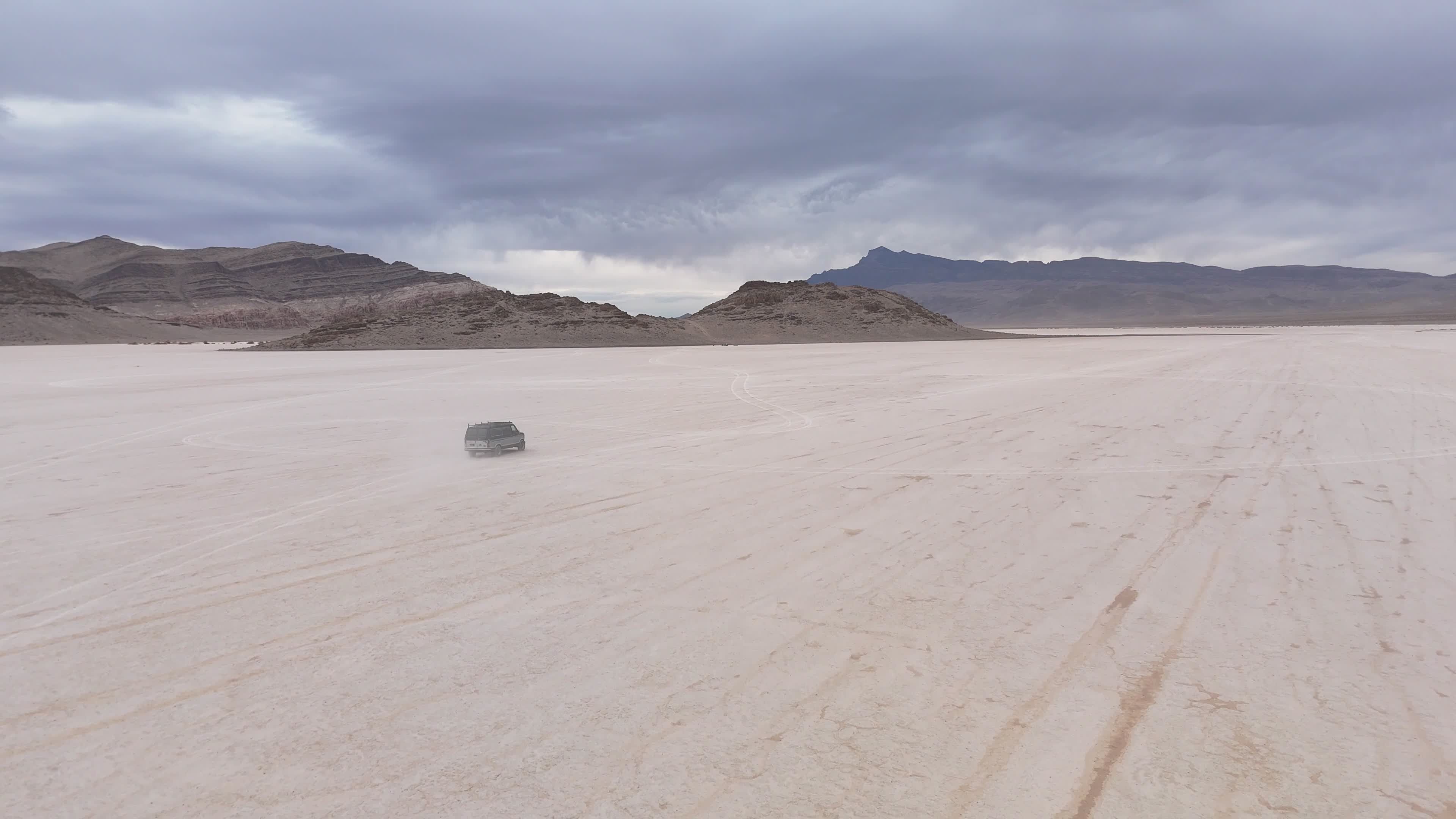 Epic Drone Shot of Classic Car on Utah Salt Flats Free Stock Video ...