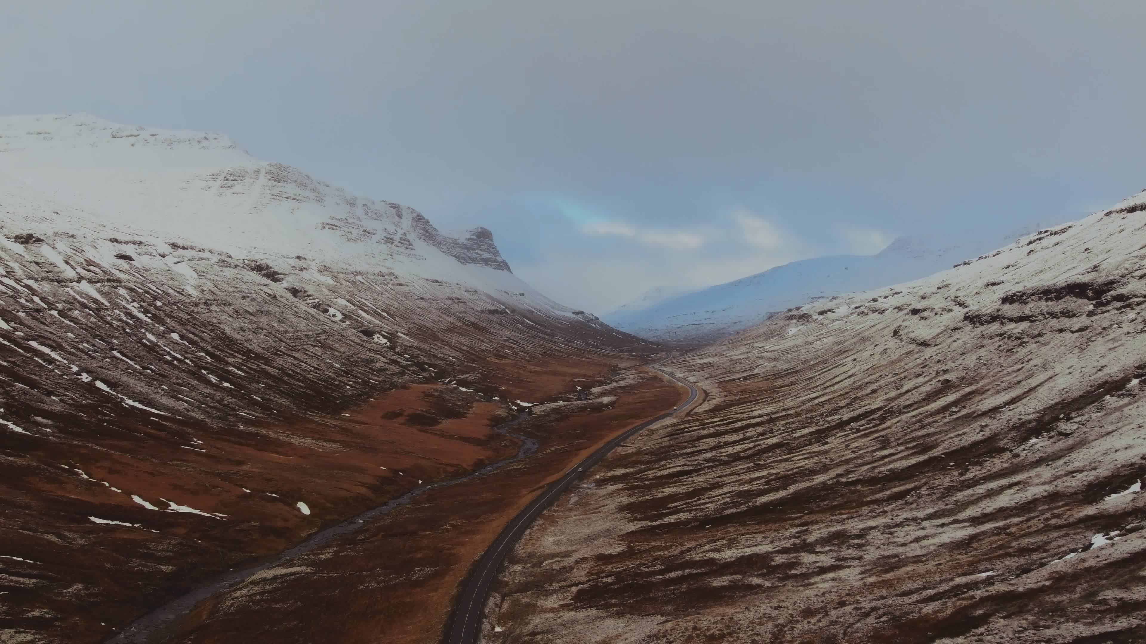 Scenic Winter Road in Snow-Capped Valley Free Stock Video Footage ...