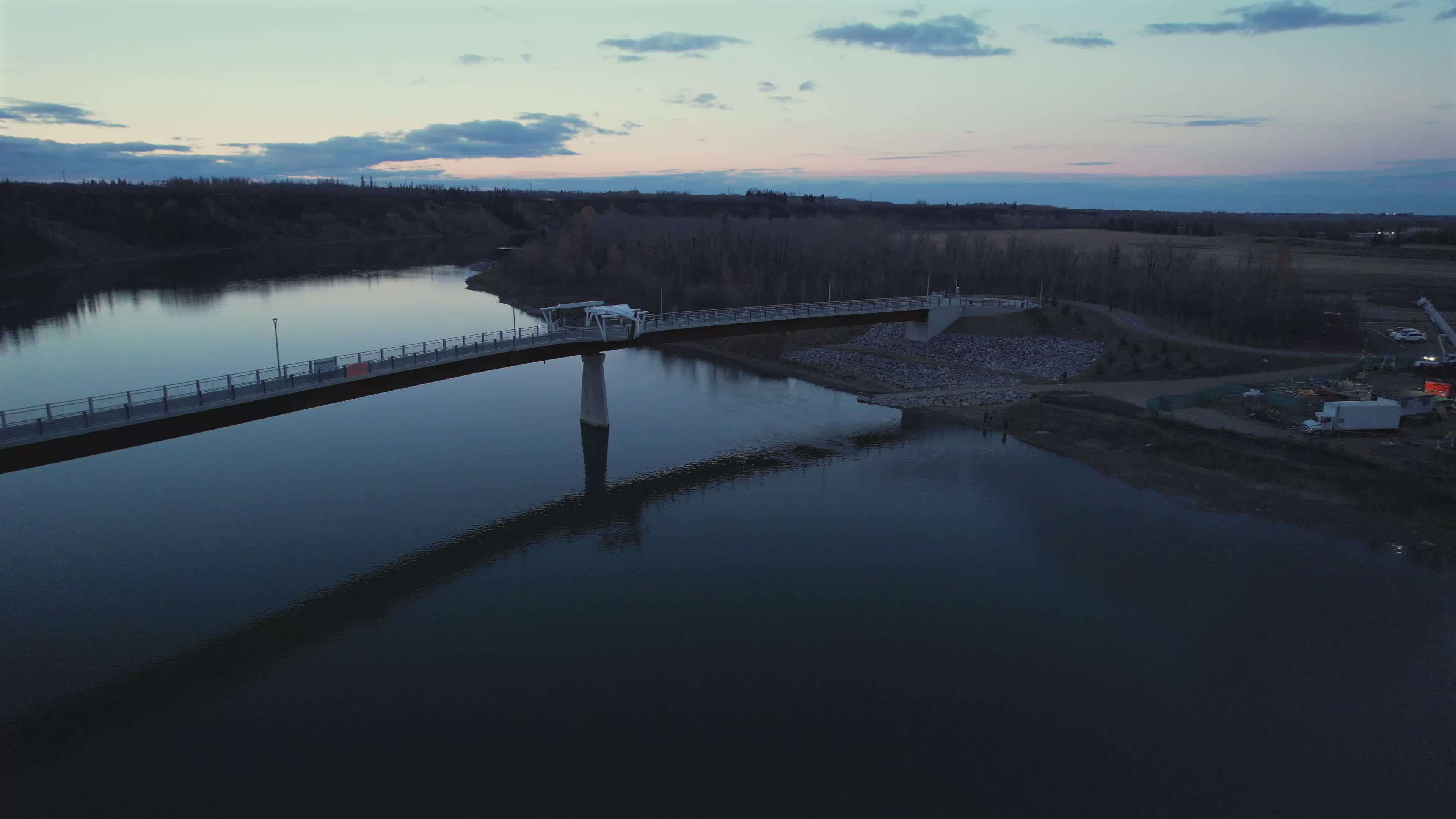 Drone Footage of Edmonton's Strathcona Footbridge at Sunset Free Stock ...