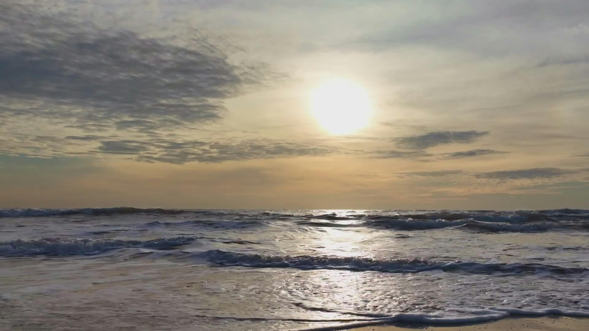 Serene Beach Sunset Over Ocean Waves Free Stock Video Footage, Royalty ...