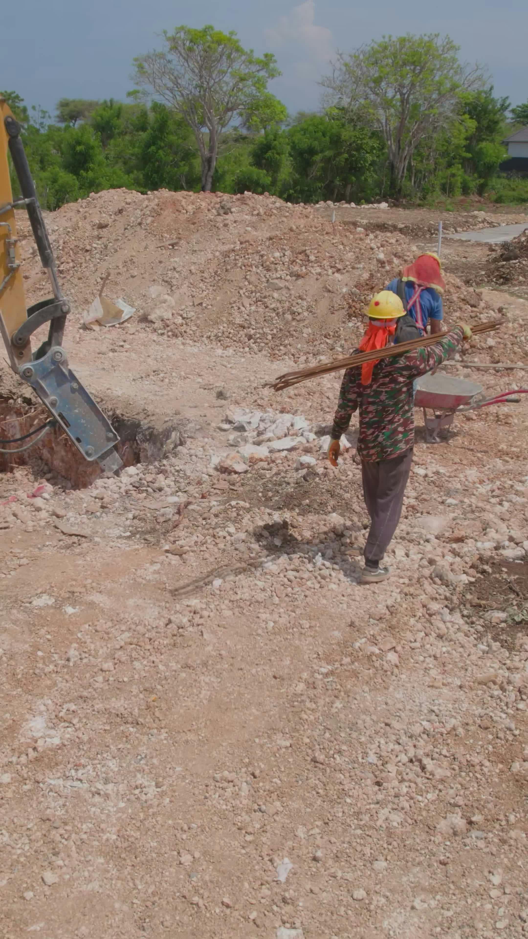 Construction Site Workers Carrying Materials Outdoors Free Stock Video ...