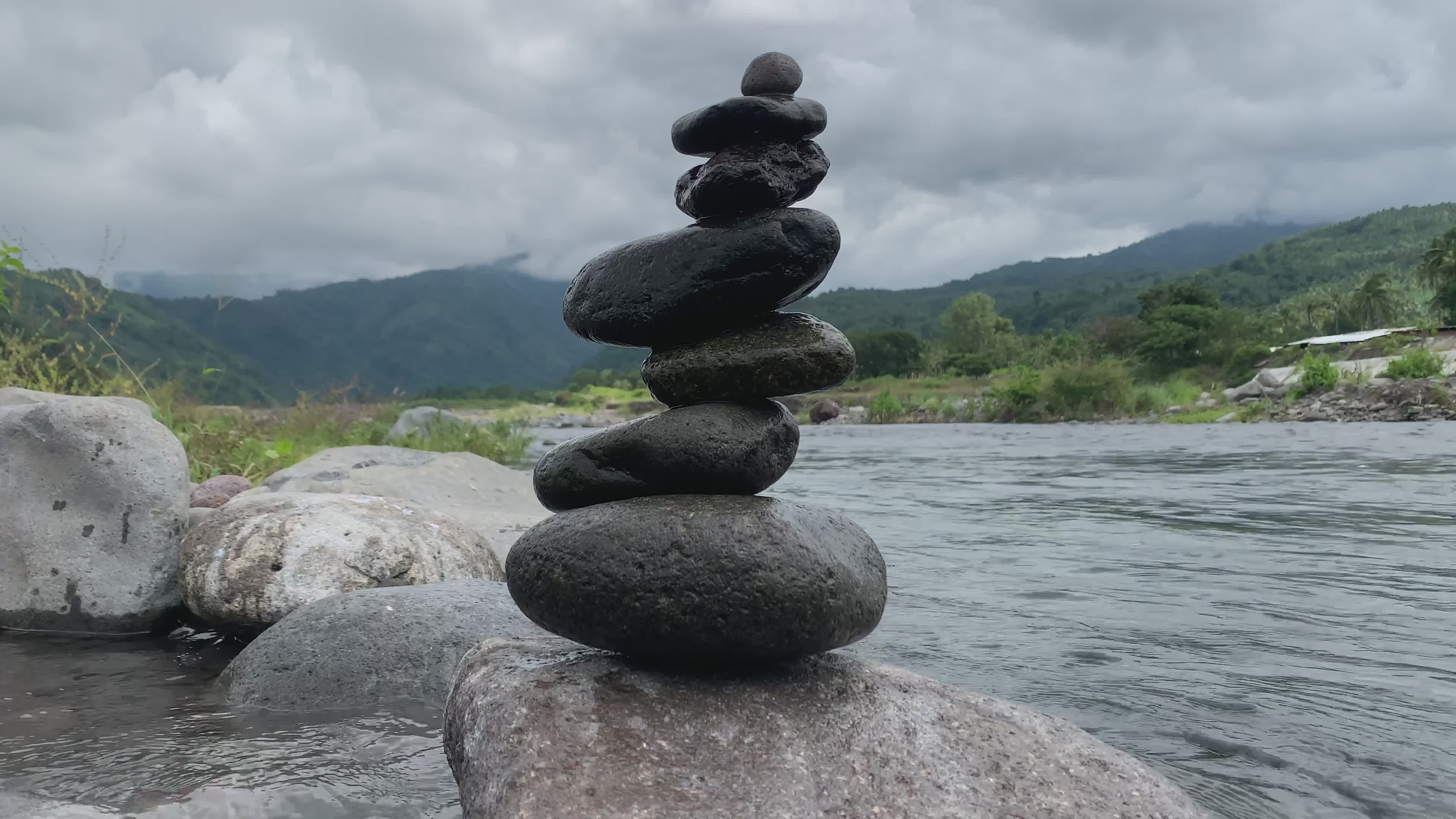Peaceful River Rock Balancing in Nature Free Stock Video Footage ...