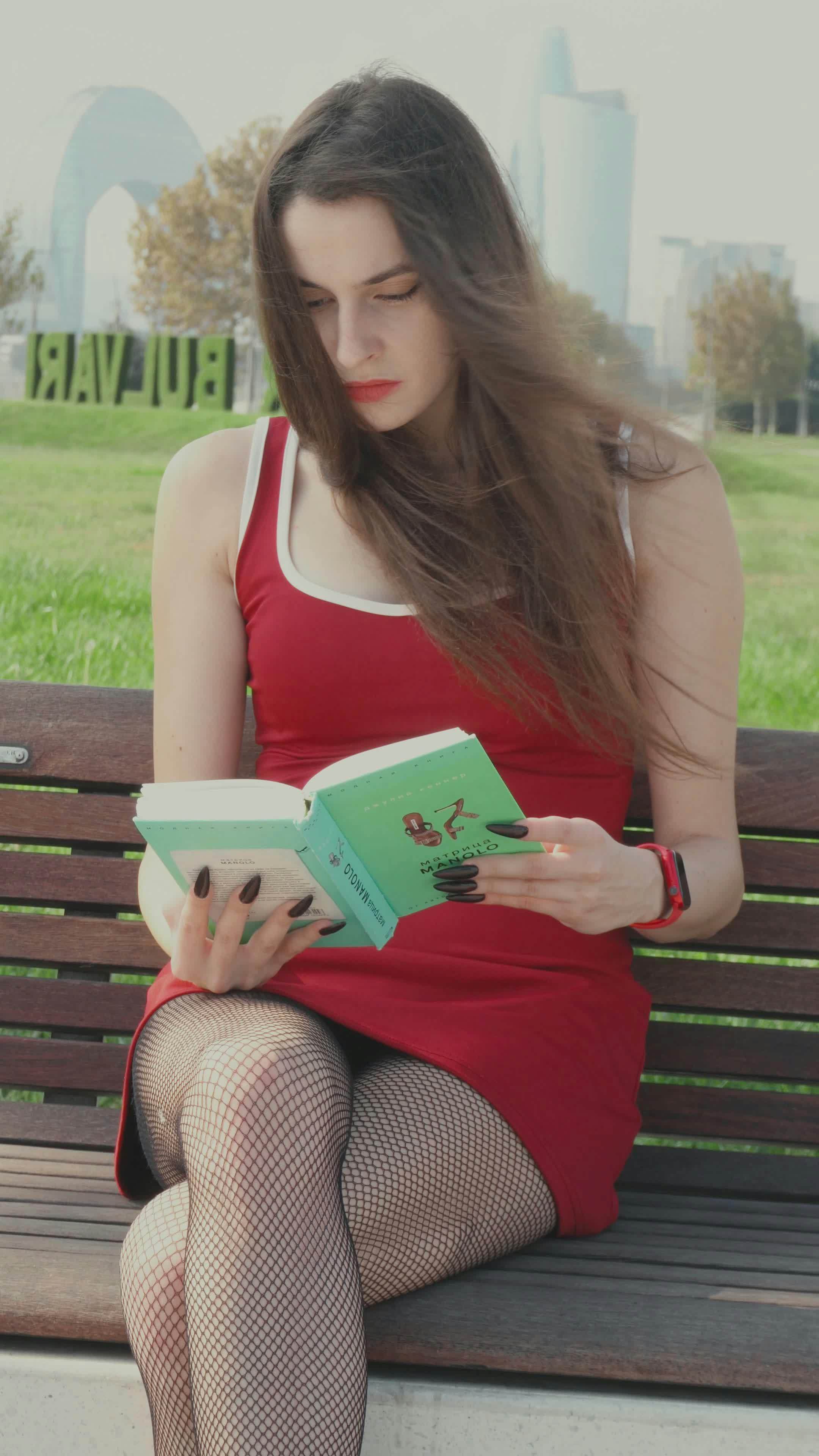 Woman Reading a Book on Park Bench in Summer Free Stock Video Footage ...