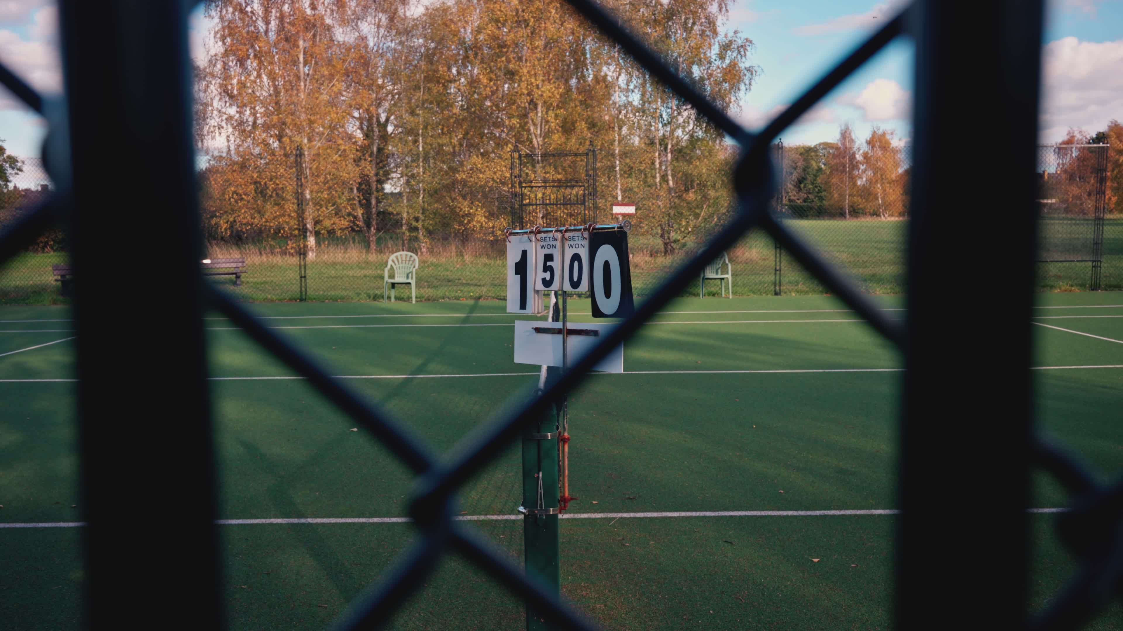 Tennis Court Autumn View Through Fence Free Stock Video Footage ...