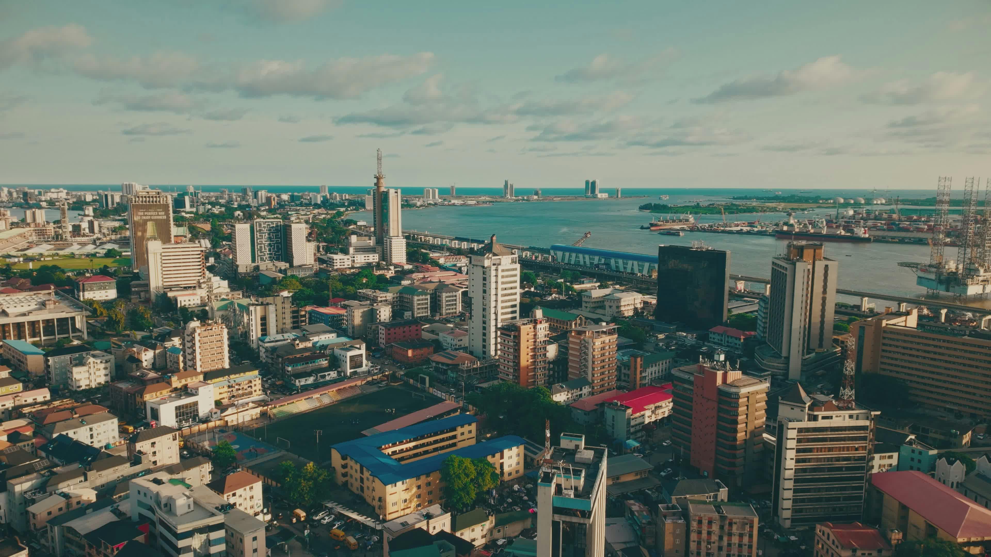 Aerial View of Vibrant Lagos City Skyline Free Stock Video Footage ...