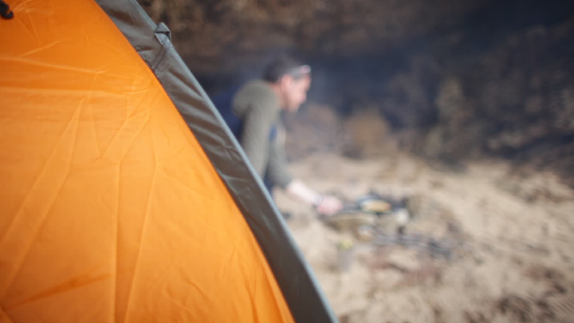 Outdoor Cooking by Tent in Natural Cave Free Stock Video Footage ...