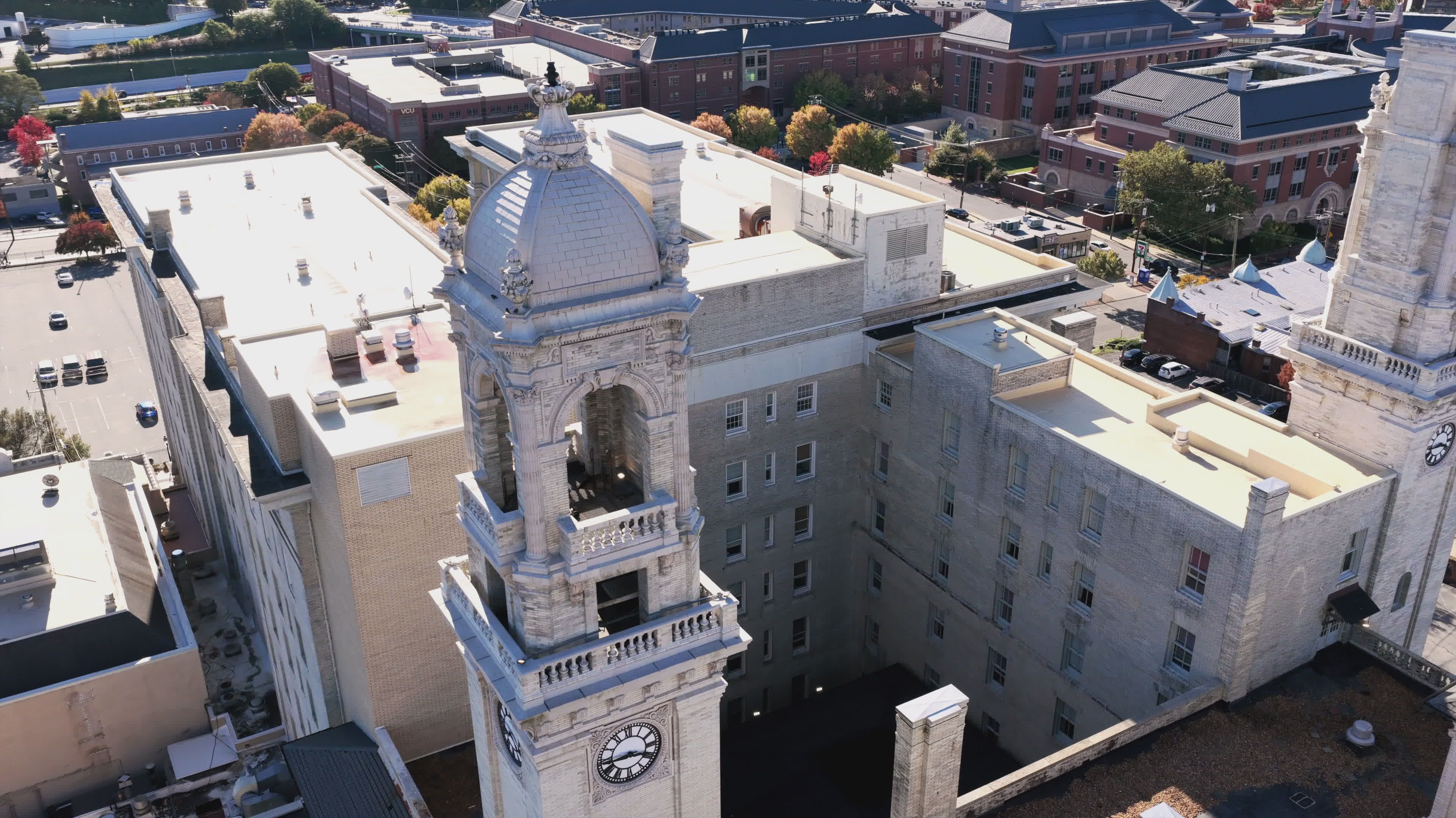 Stunning Aerial View of Historic Clock Tower Free Stock Video Footage ...