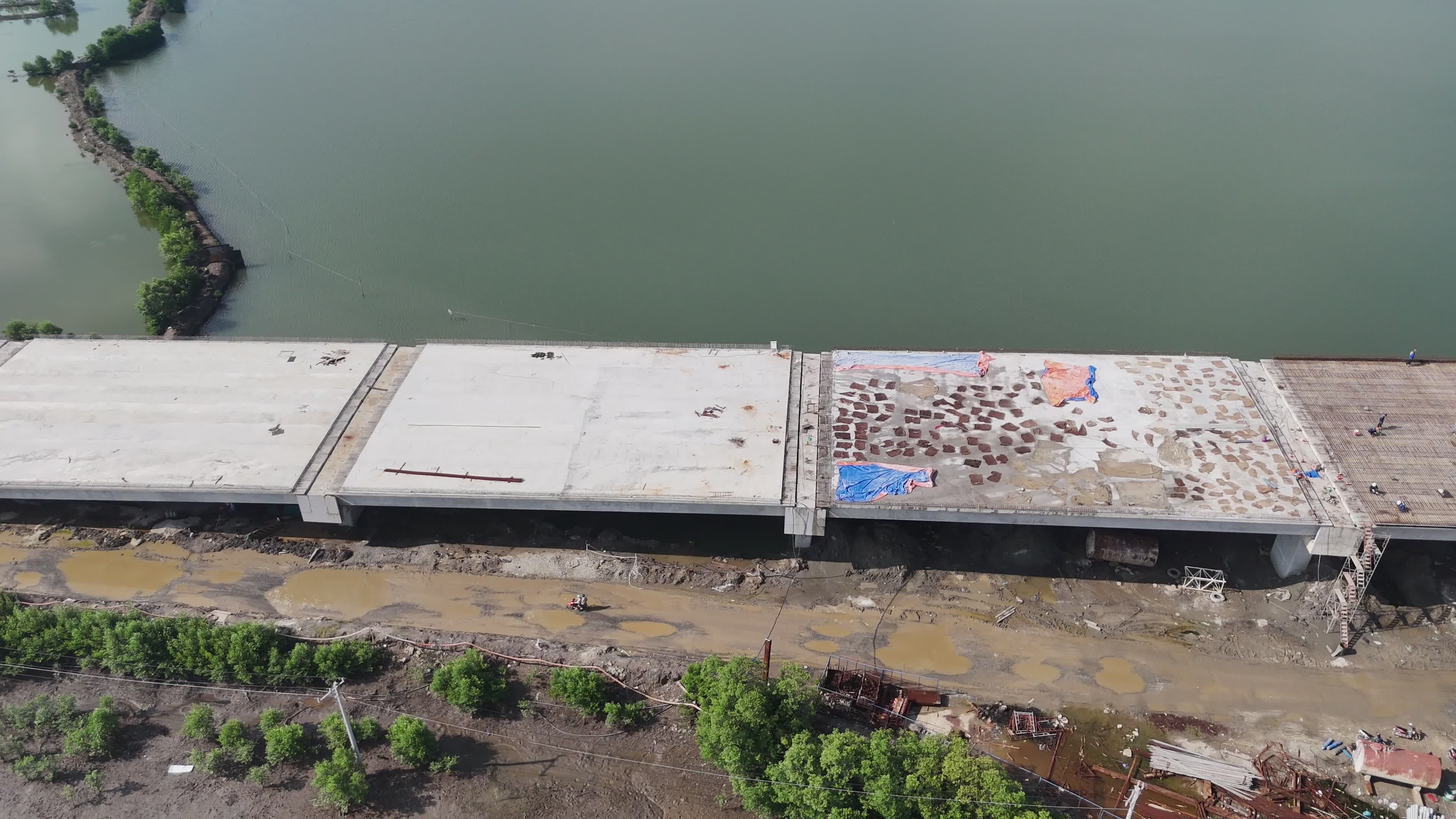 Aerial View of Unfinished Bridge Construction Site Free Stock Video ...