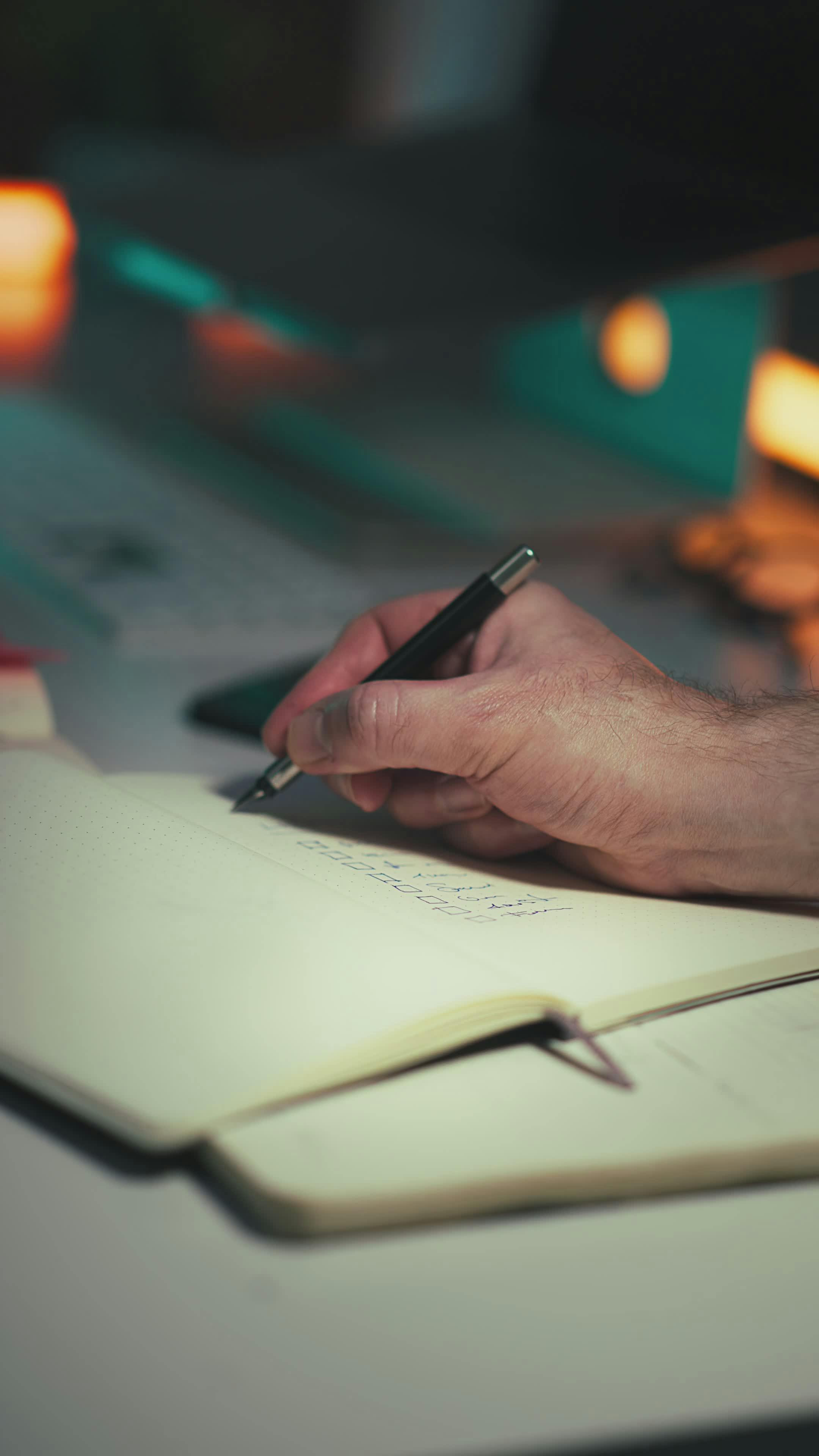 Efficient Workspace Writing with Pen and Notebook Free Stock Video ...
