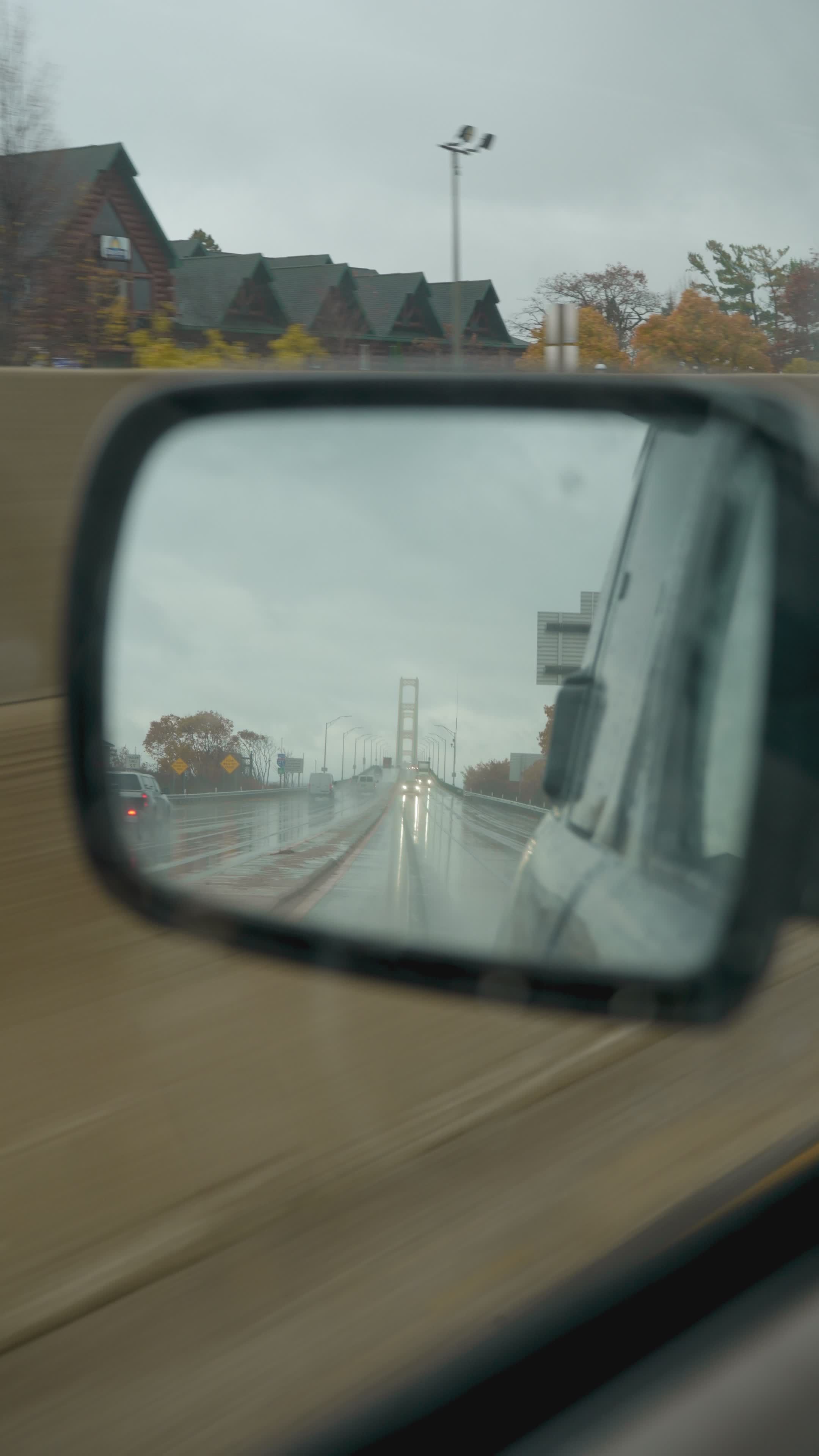 Rainy Mackinac Bridge Drive Through Rearview Mirror Free Stock Video ...