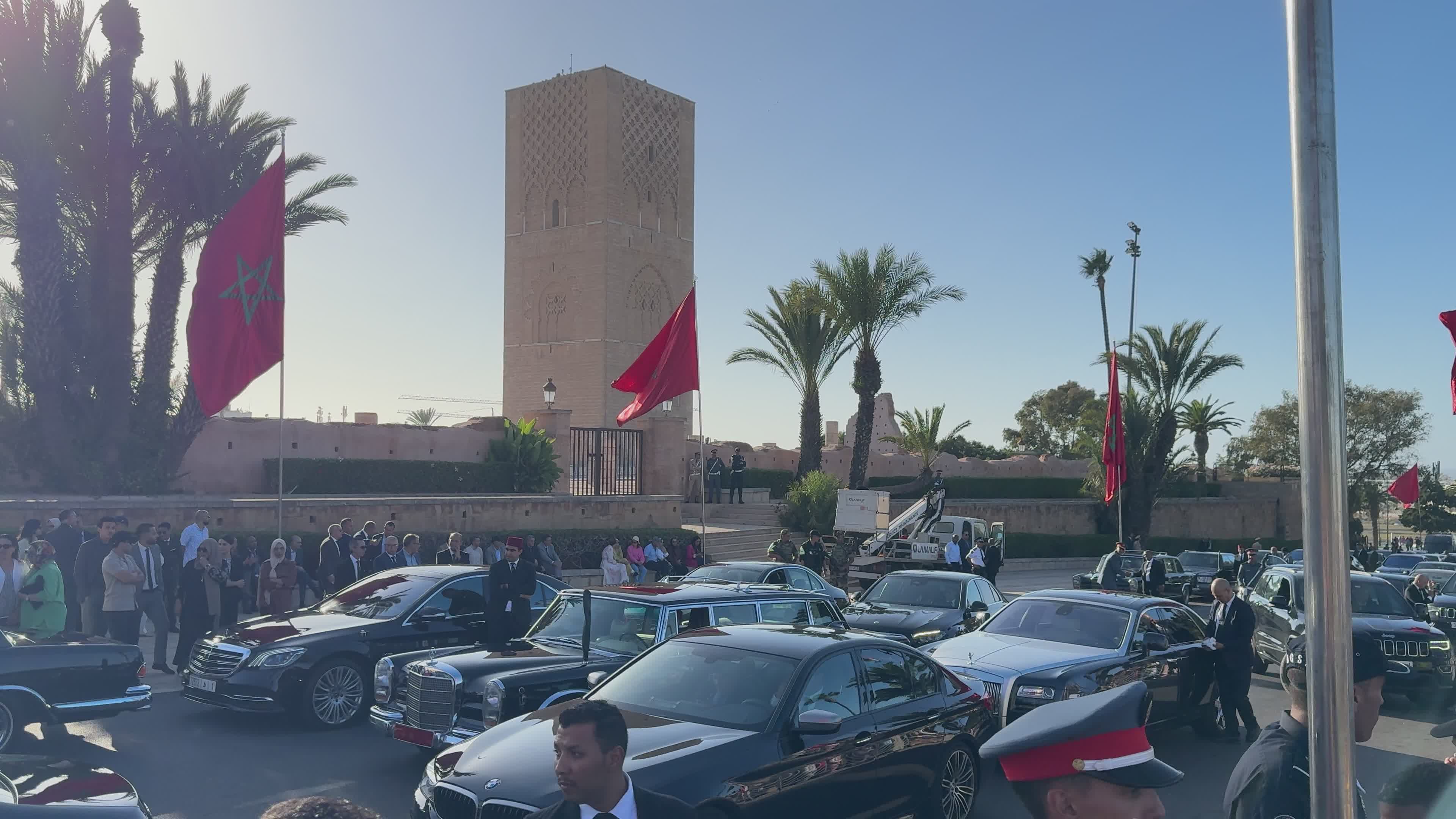 Elegant Convoy Near Historical Hassan Tower Free Stock Video Footage ...