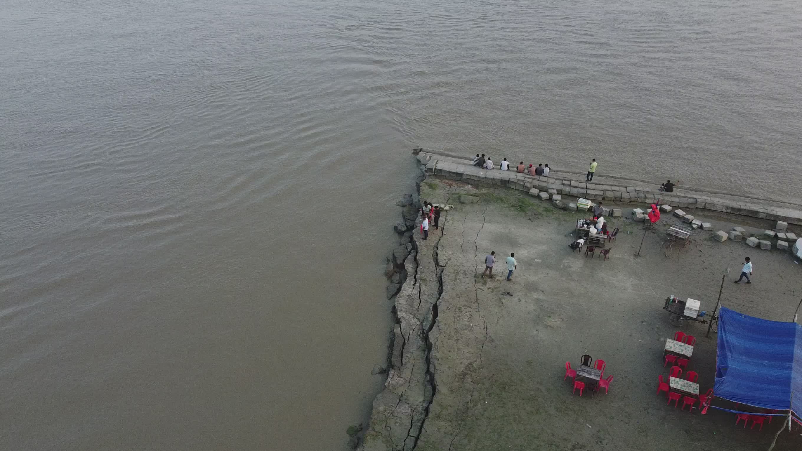 Aerial View of Riverside Gathering and Scenic Landscape Free Stock ...