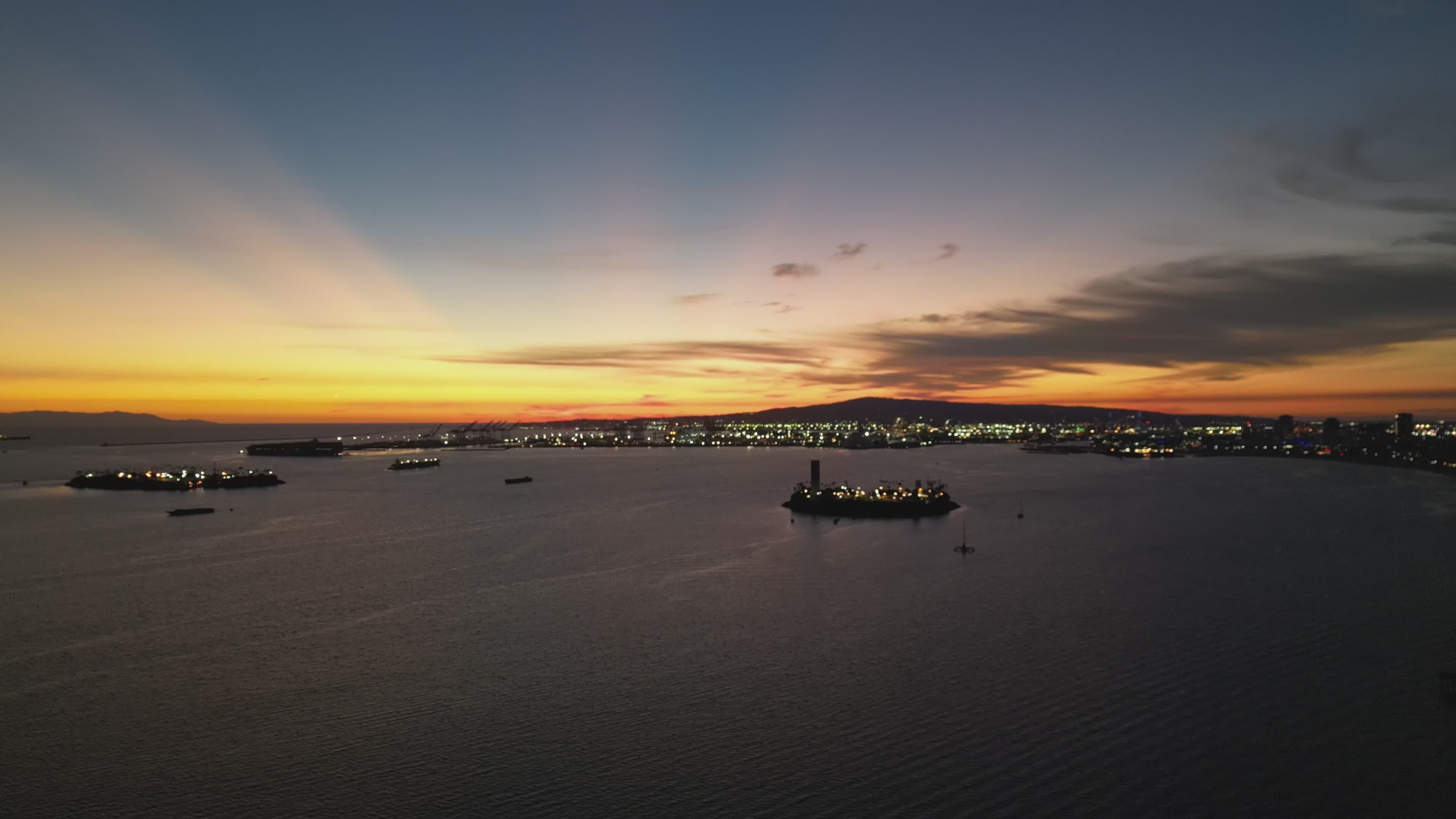 Aerial View of Long Beach Harbor at Sunset Free Stock Video Footage ...