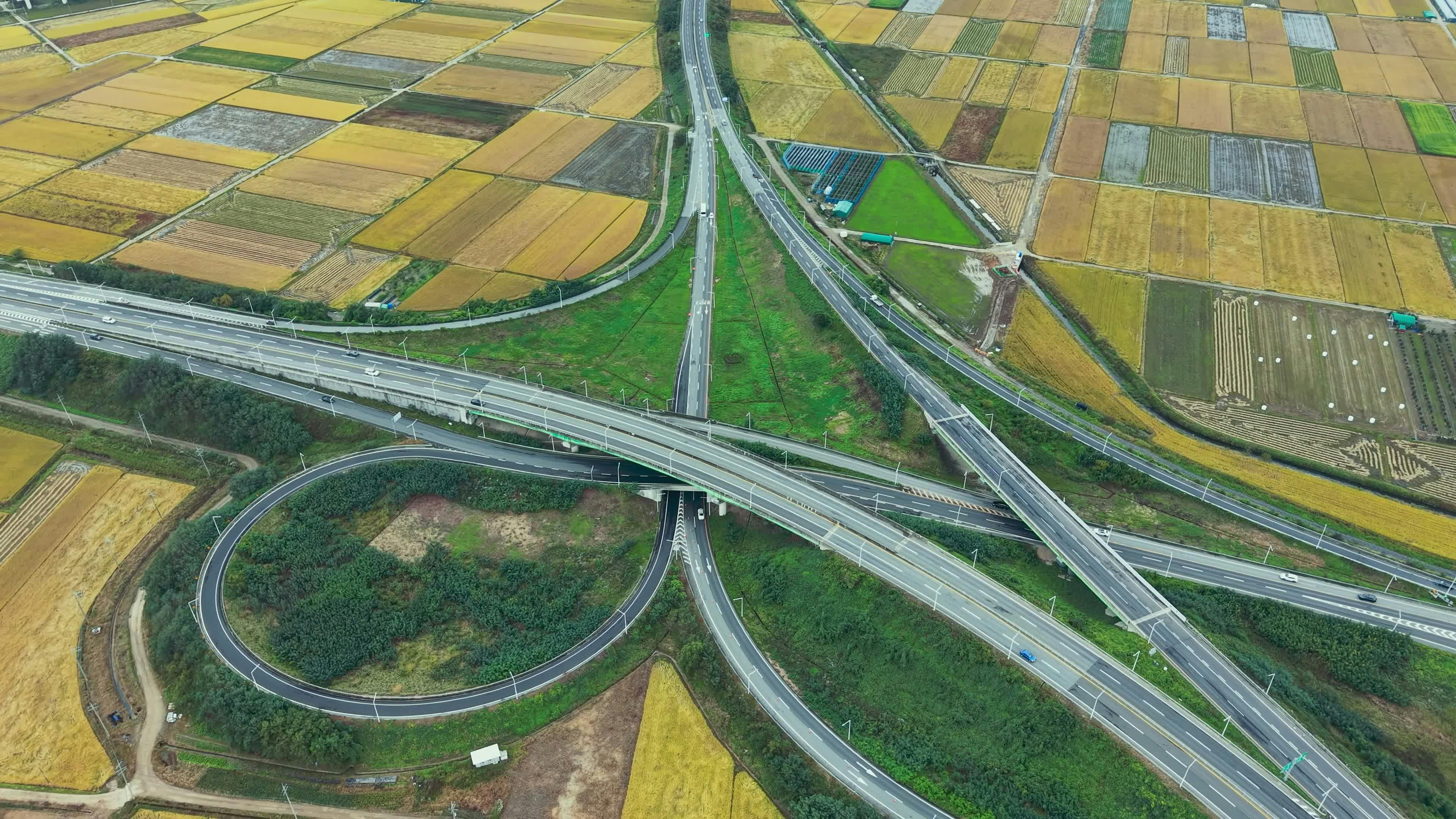 Aerial View of Highway Junction in Scenic Landscape Free Stock Video ...