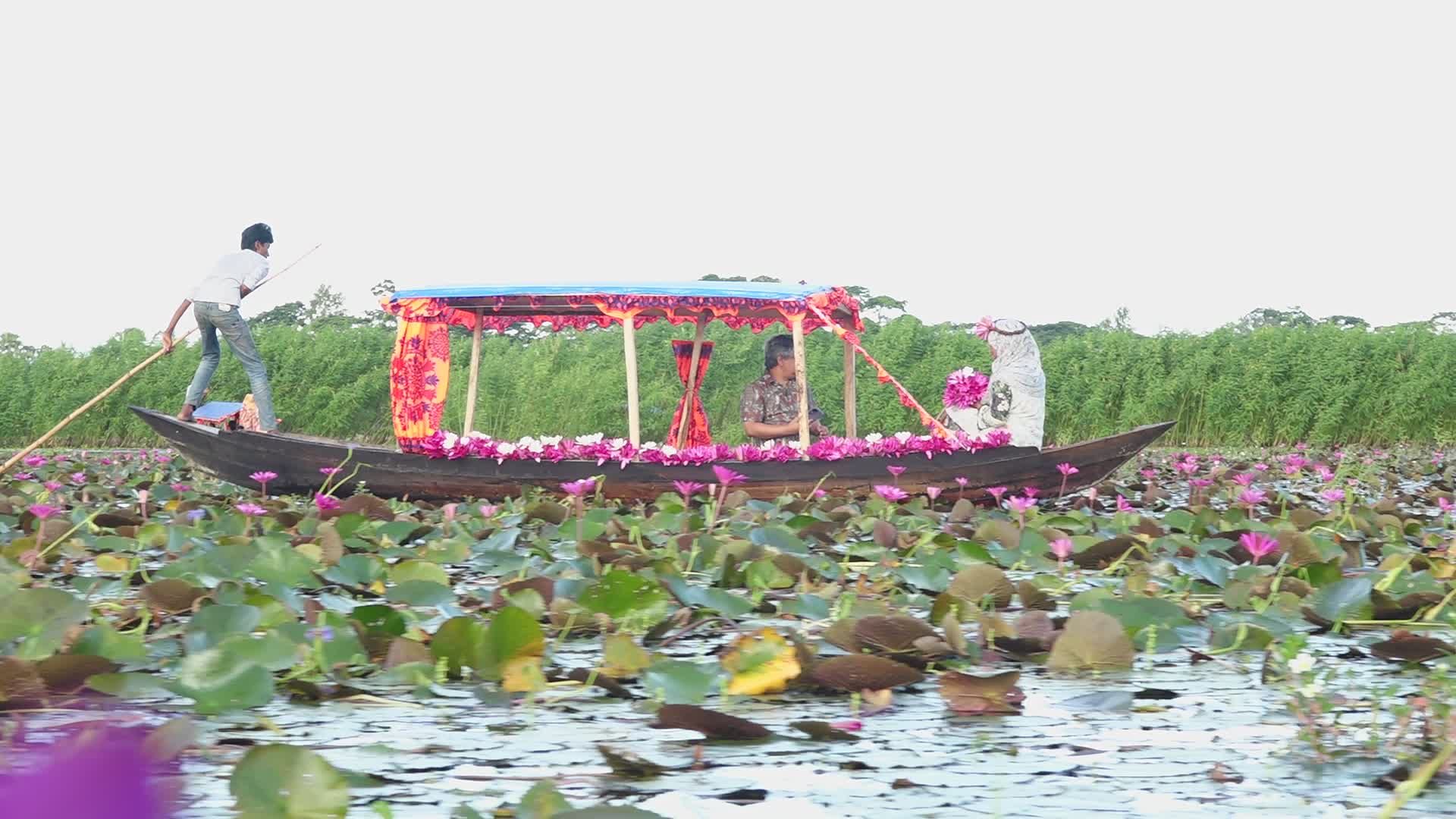 Barco Tradicional En El Lago De Los Nenúfares De Bangladesh · Vídeo de ...