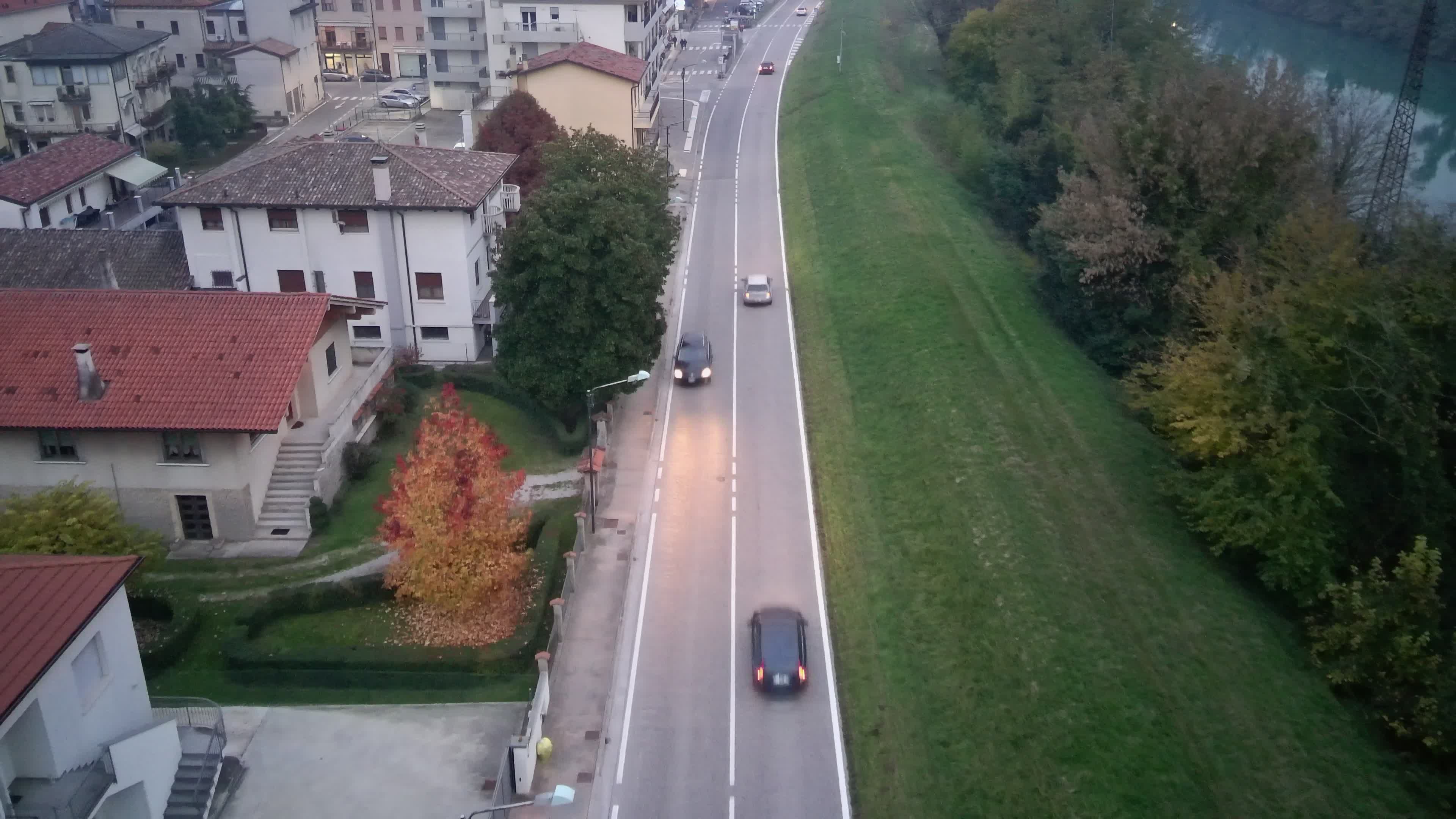 Aerial View of Cars on Suburban Road at Dusk Free Stock Video Footage ...