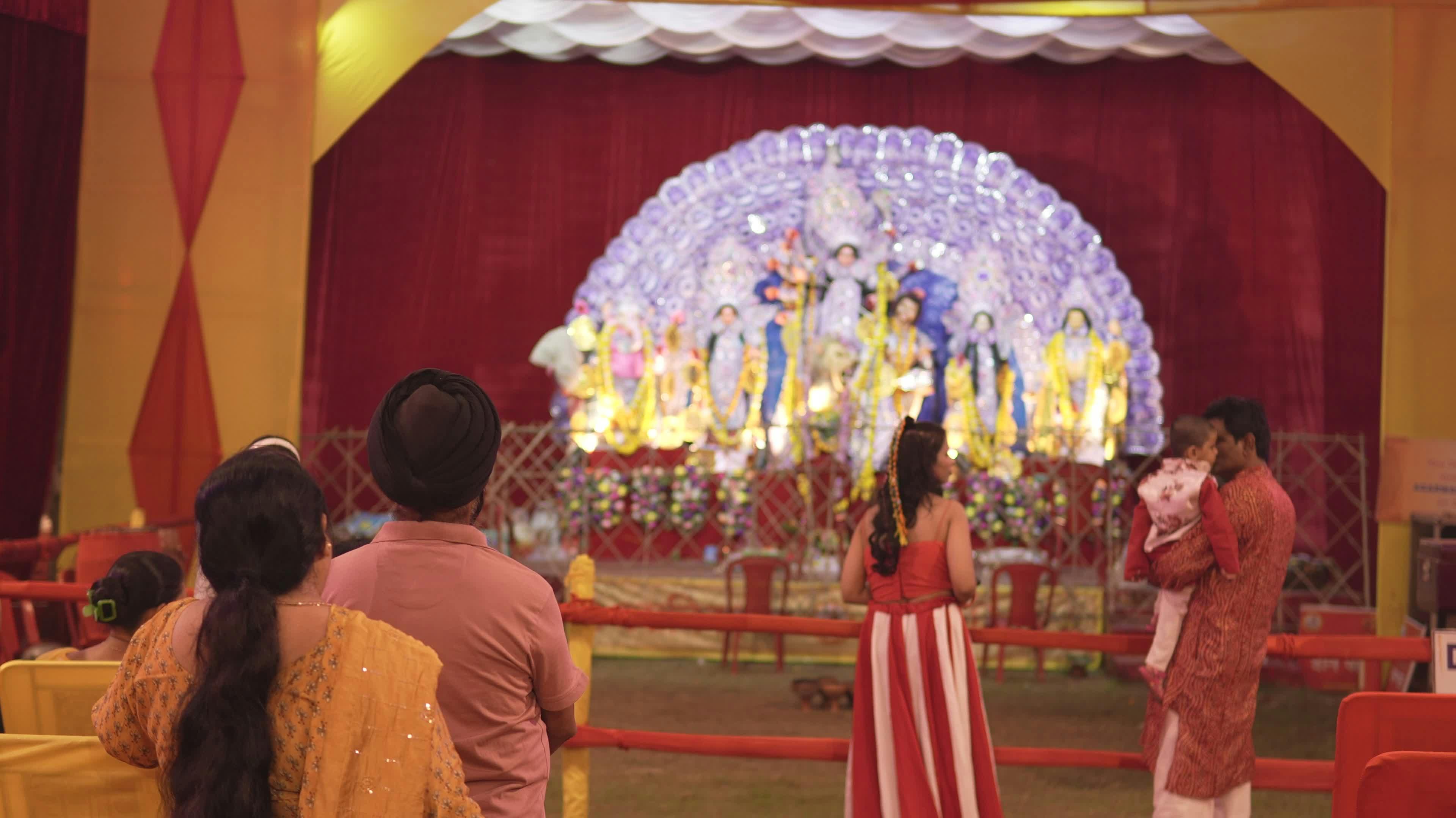 Vibrant Durga Puja Celebration in Pandal Free Stock Video Footage ...