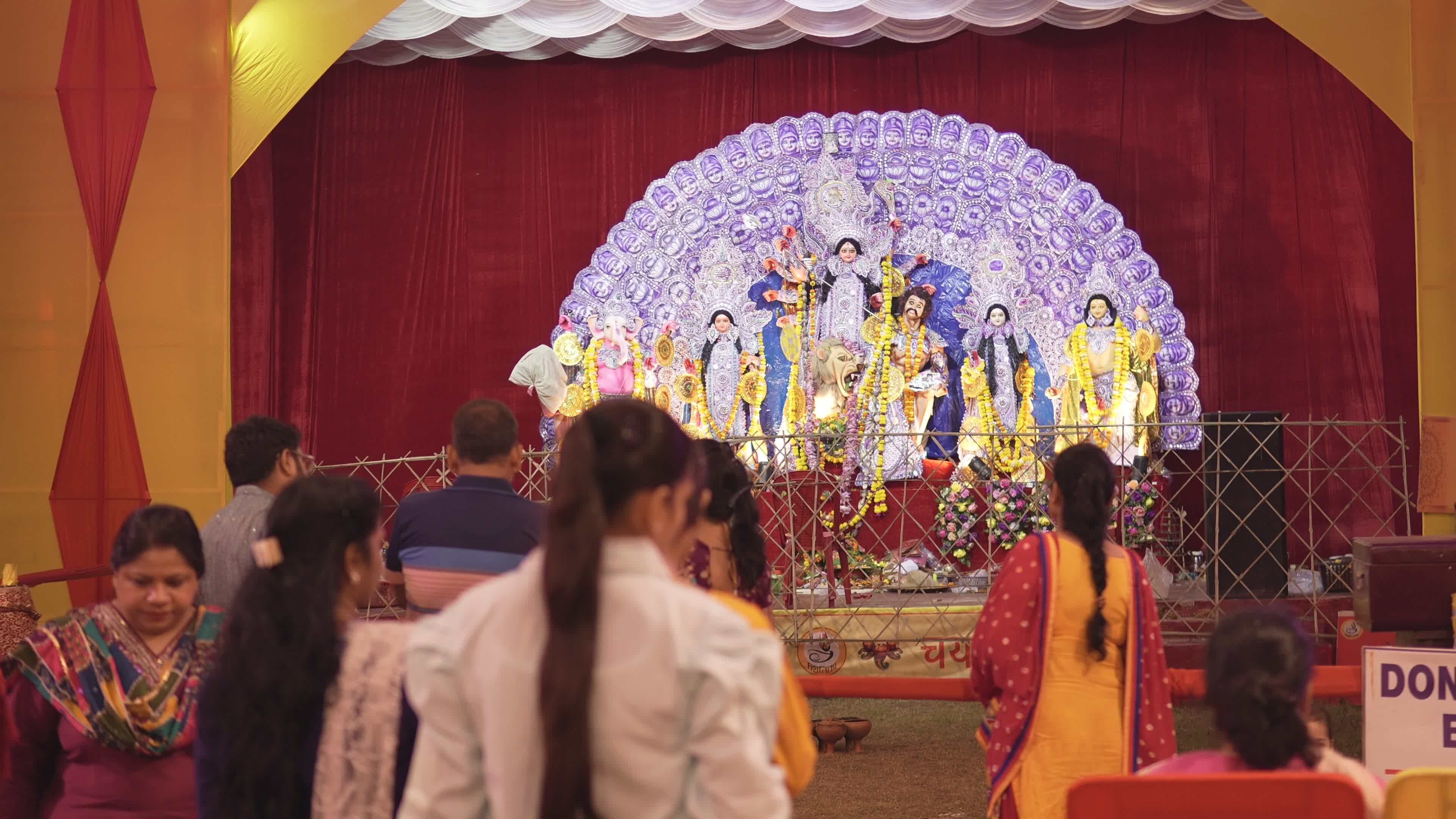 Vibrant Durga Puja Celebration at Colorful Pandal Free Stock Video ...