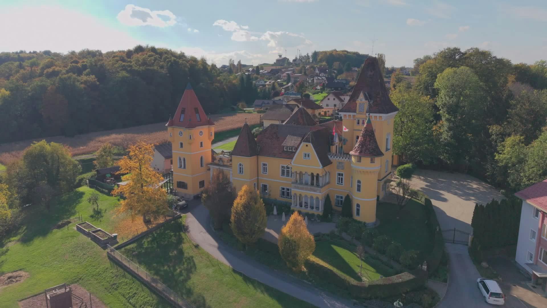 Enchanting Yellow Castle in Autumn Landscape Free Stock Video Footage ...