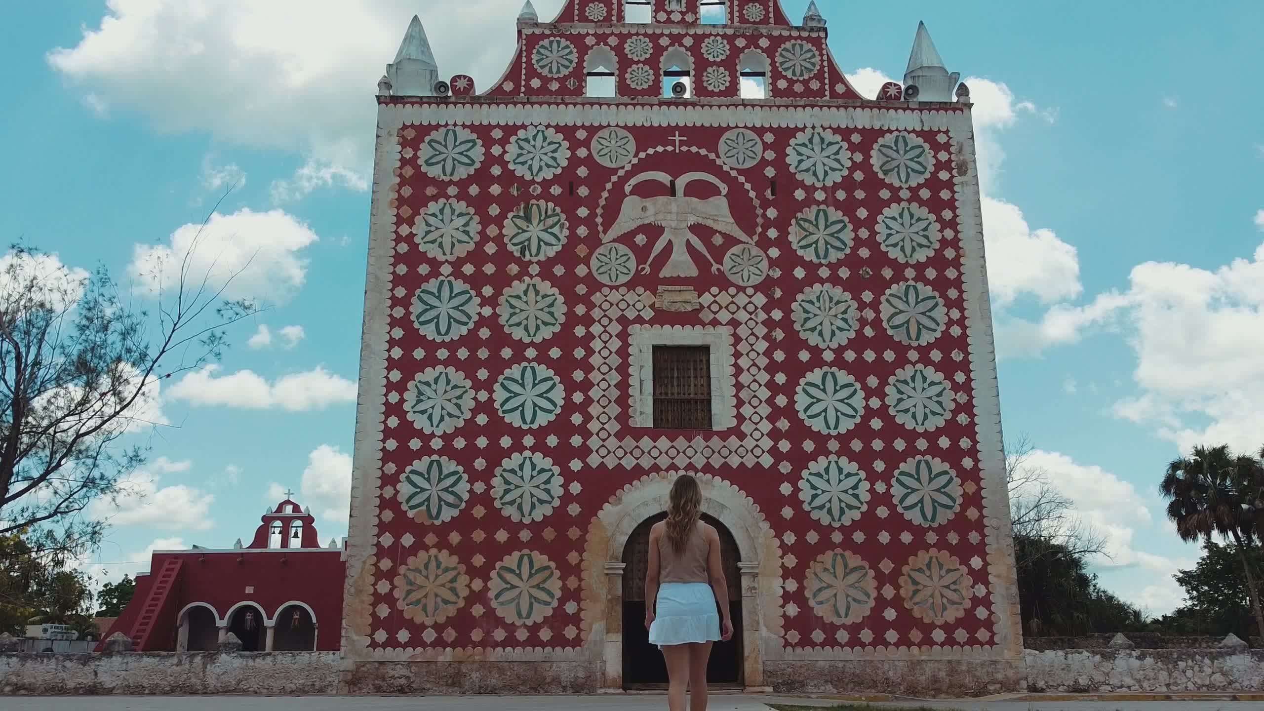 Explore the Historic Red Church in Yucatán Free Stock Video Footage ...