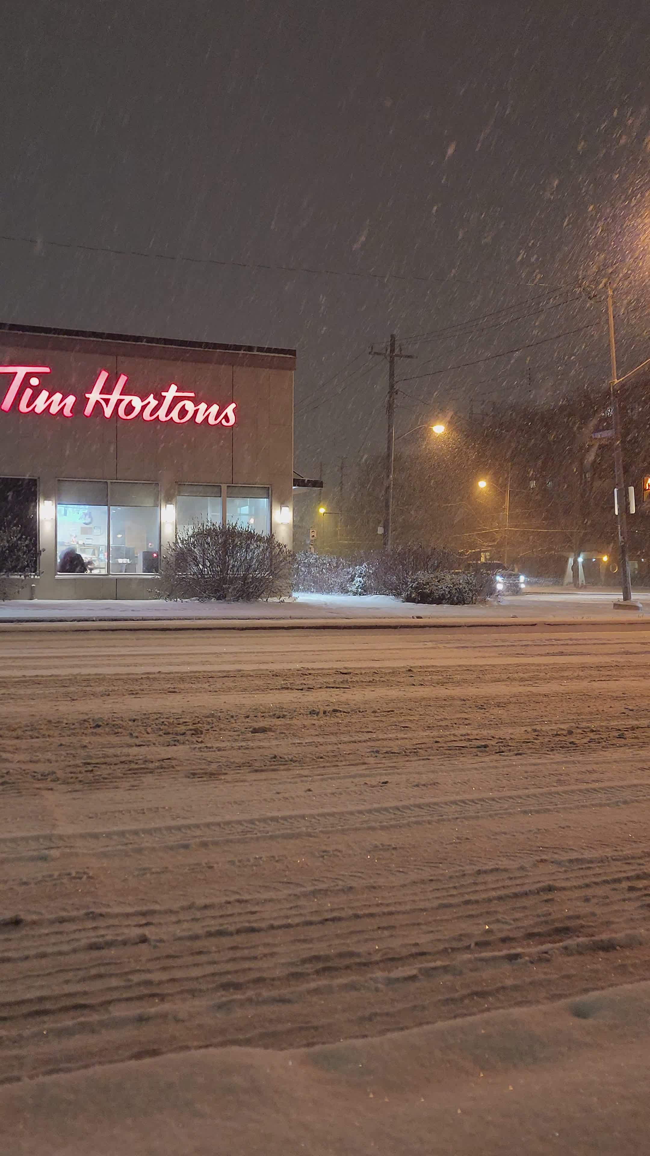 Snowy Night at Urban Tim Hortons Scene Free Stock Video Footage ...
