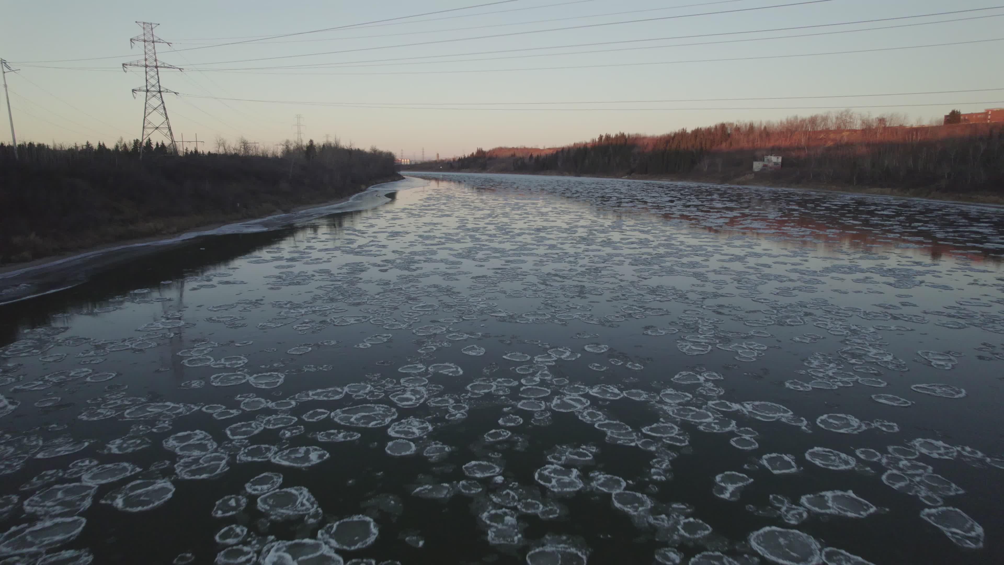 Aerial View of Icy River in Fall Free Stock Video Footage, Royalty-Free ...