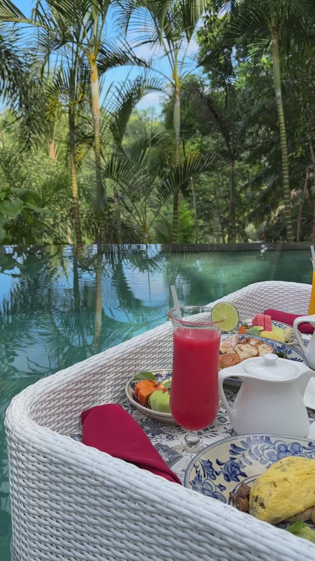 Luxurious Floating Breakfast in Tropical Paradise Free Stock Video ...