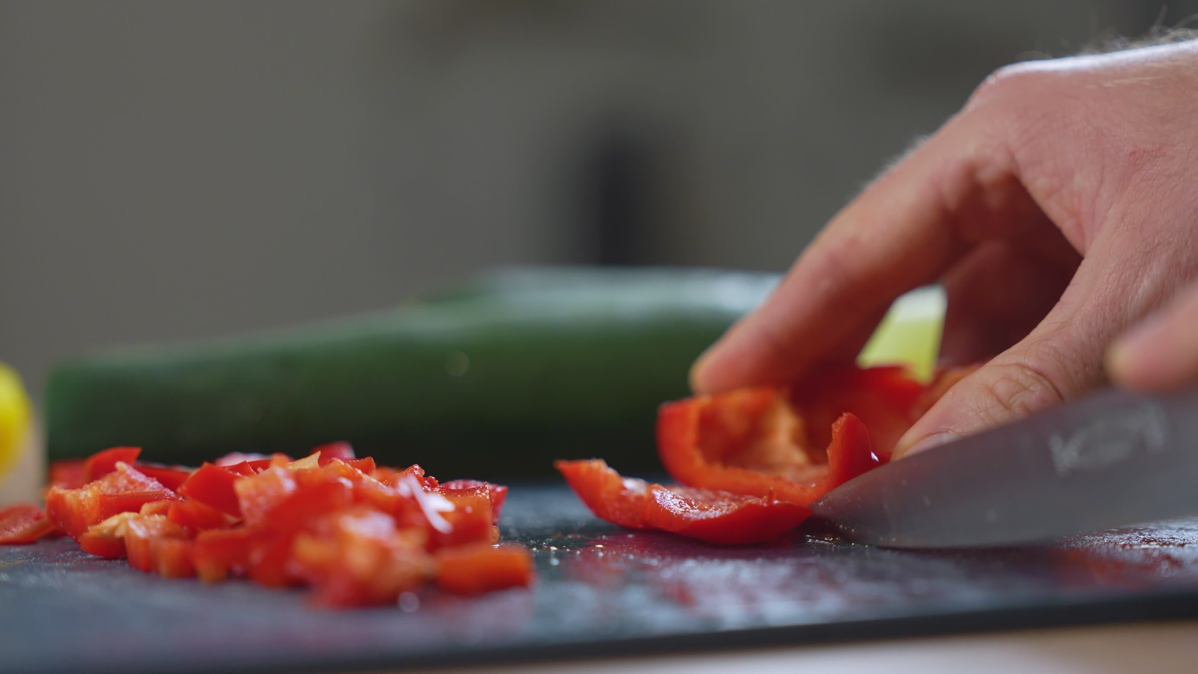 Chopping Bell Peppers for Homemade Recipe Free Stock Video Footage ...