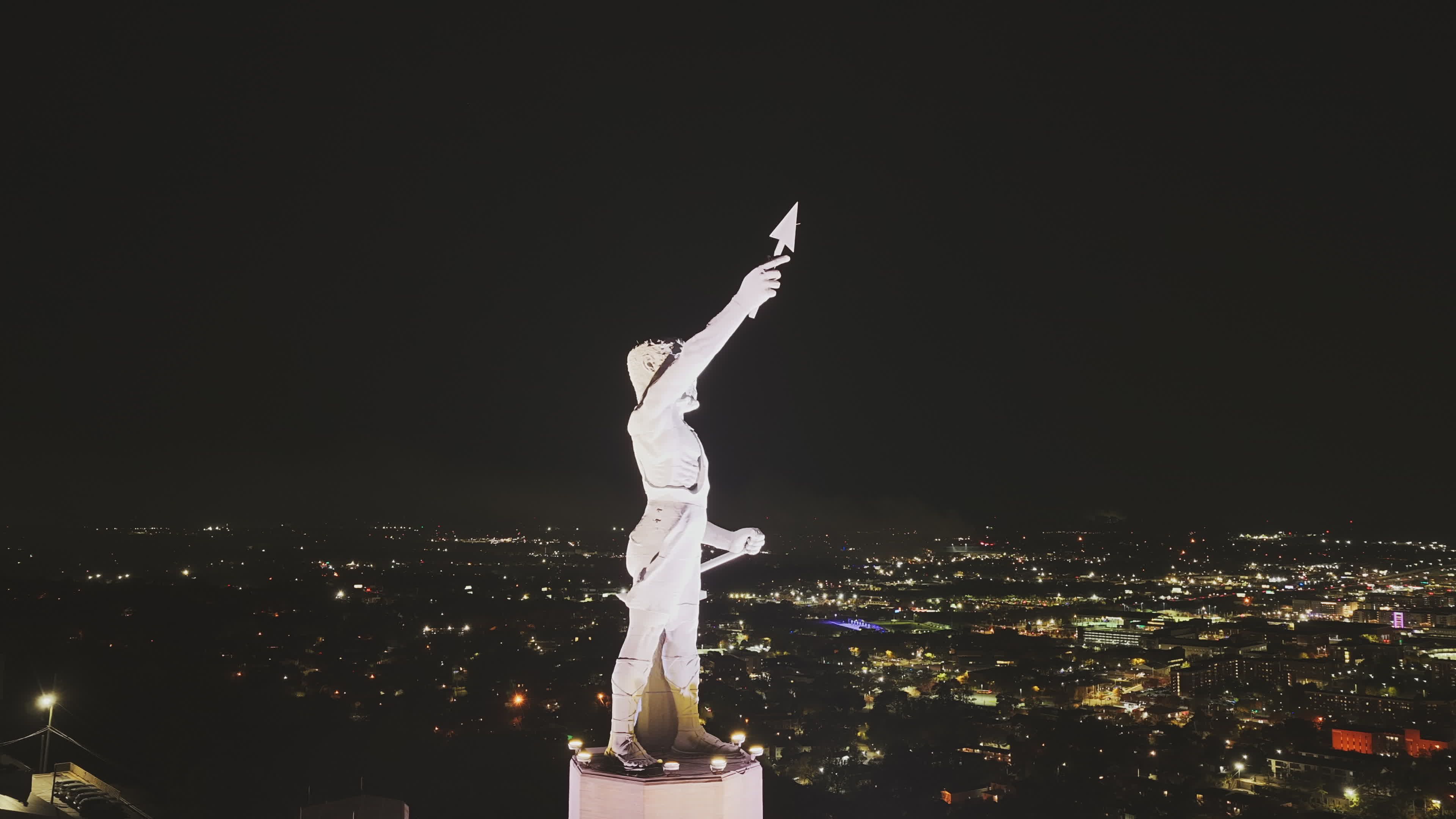 Aerial View of Vulcan Statue in Birmingham at Night Free Stock Video ...