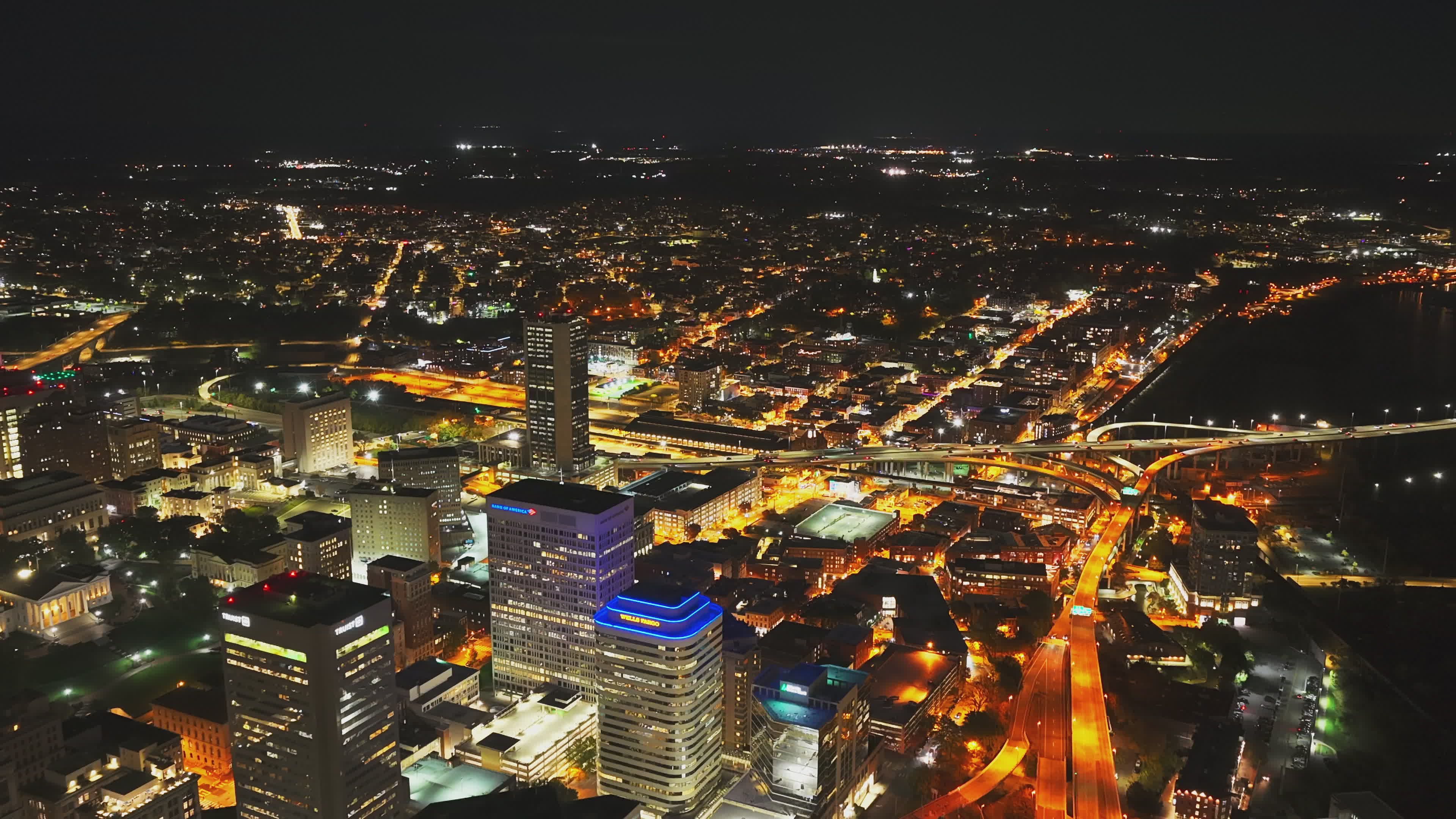 Aerial Night View of Richmond Virginia Skyline Free Stock Video Footage ...
