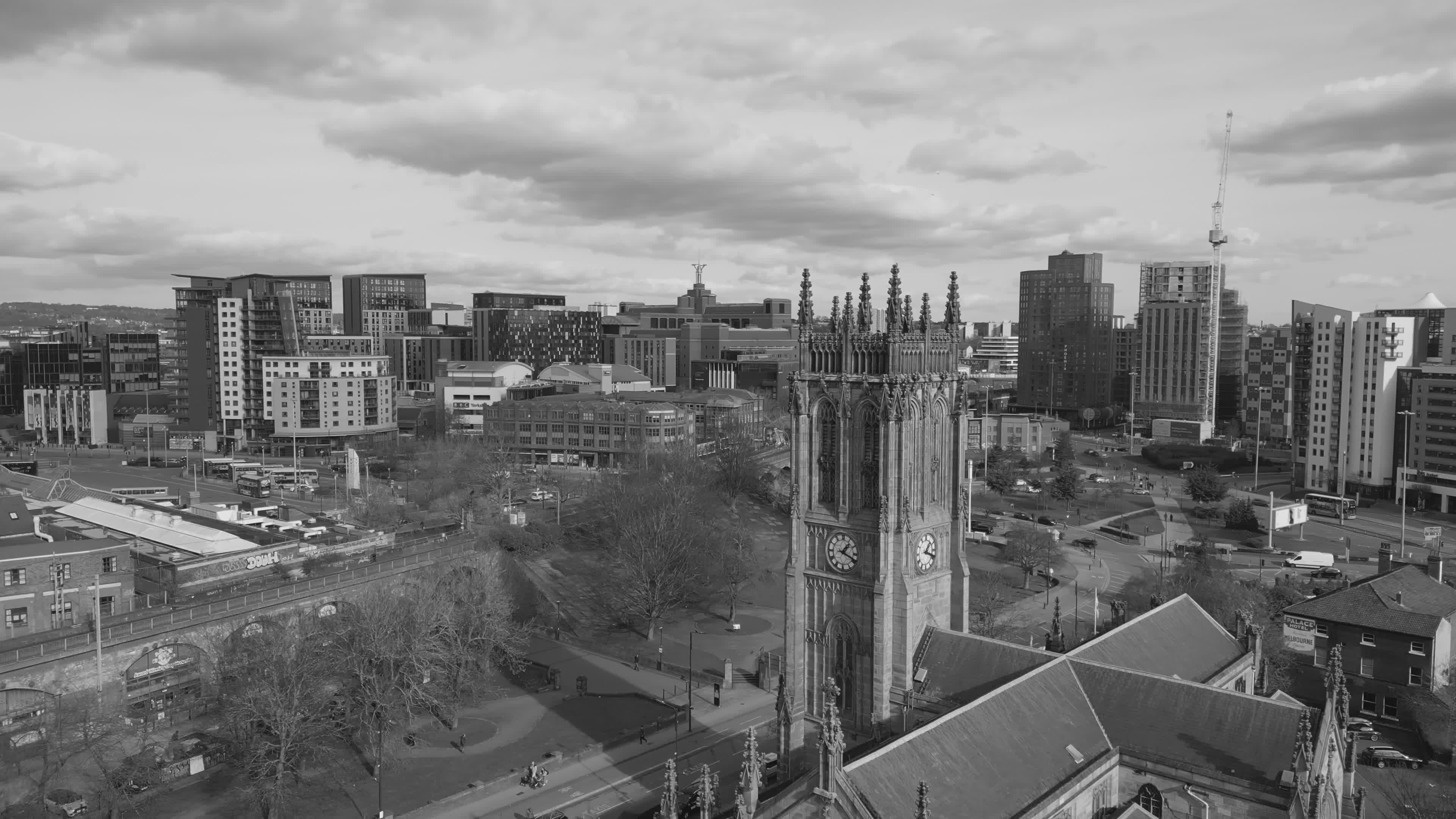 Aerial View of Urban Cityscape with Historic Church Free Stock Video ...