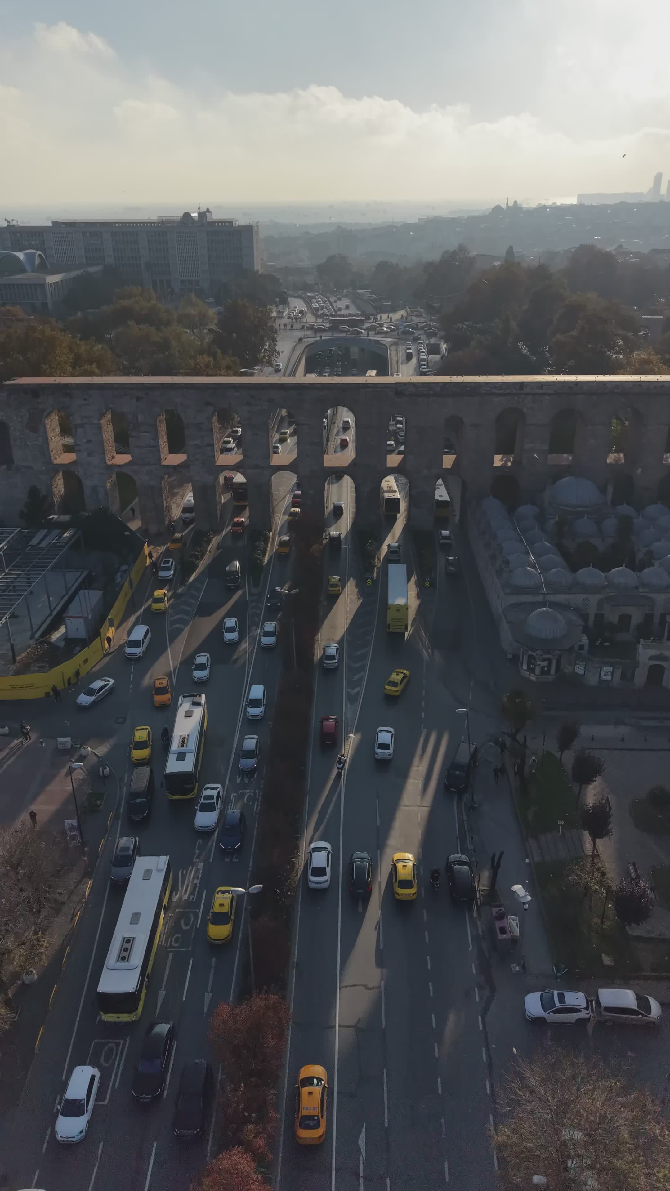 Aerial View of Busy Istanbul Traffic Near Landmark Free Stock Video ...