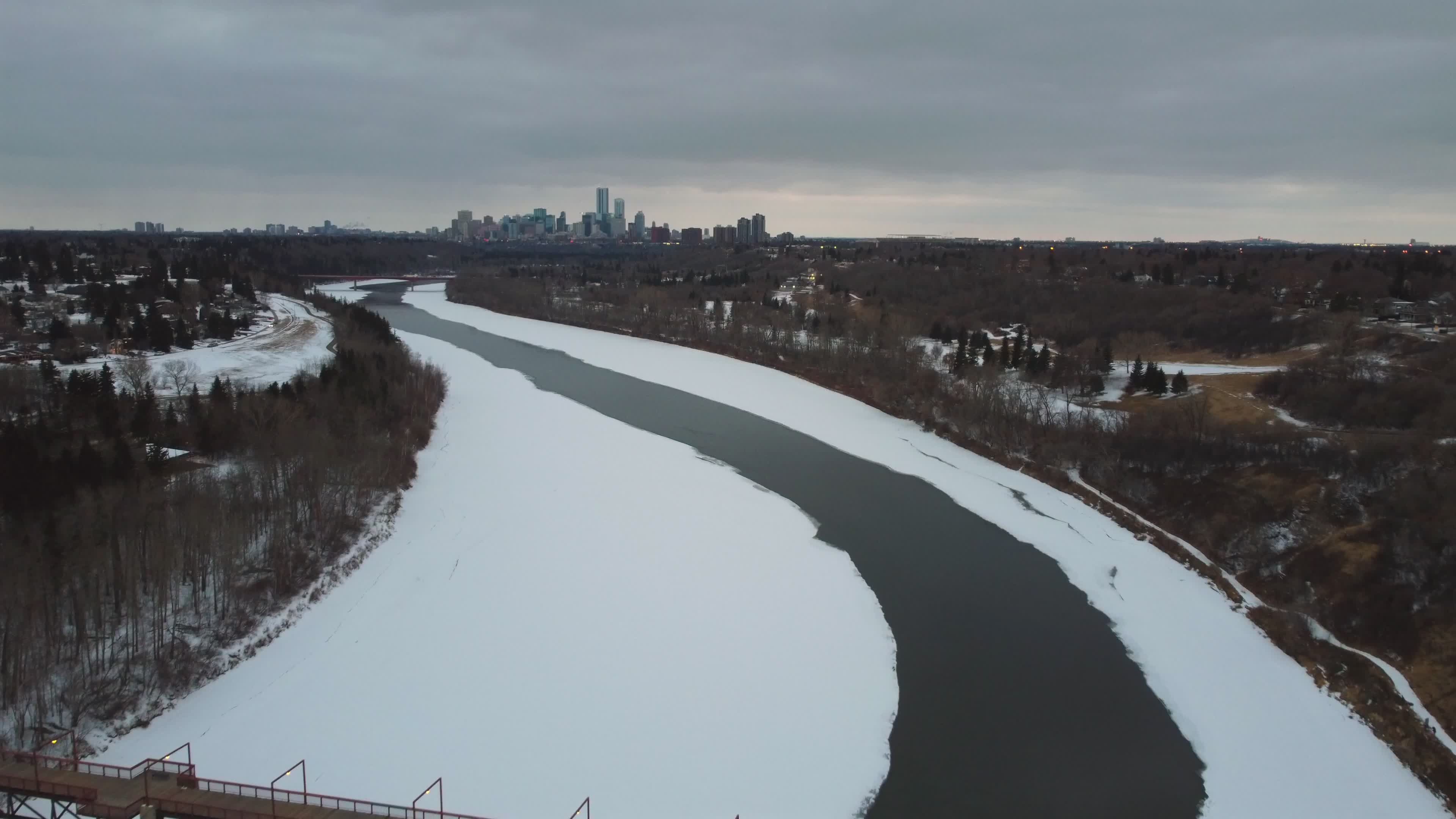 Aerial View of Partially Frozen River in Edmonton Free Stock Video ...