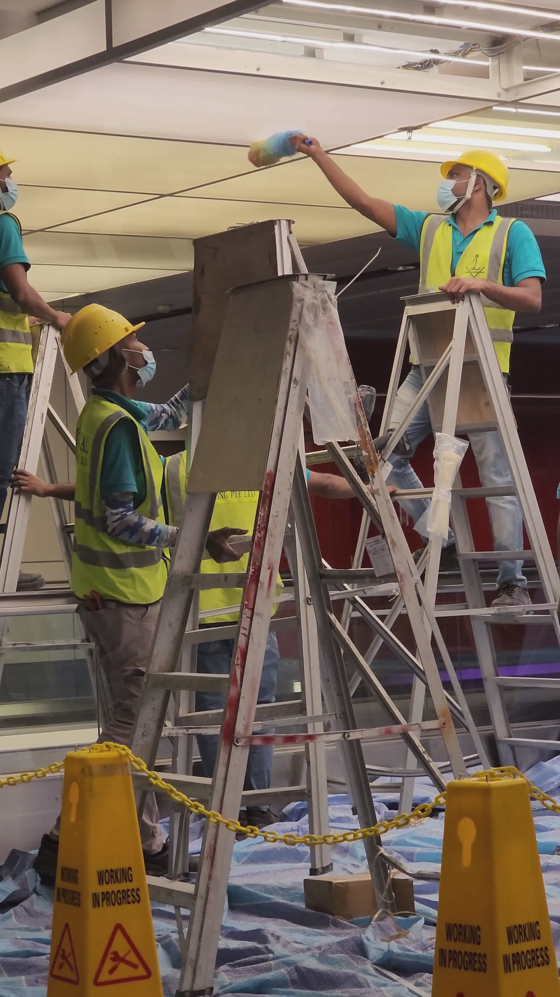 Team of Construction Workers at Indoor Worksite Free Stock Video ...