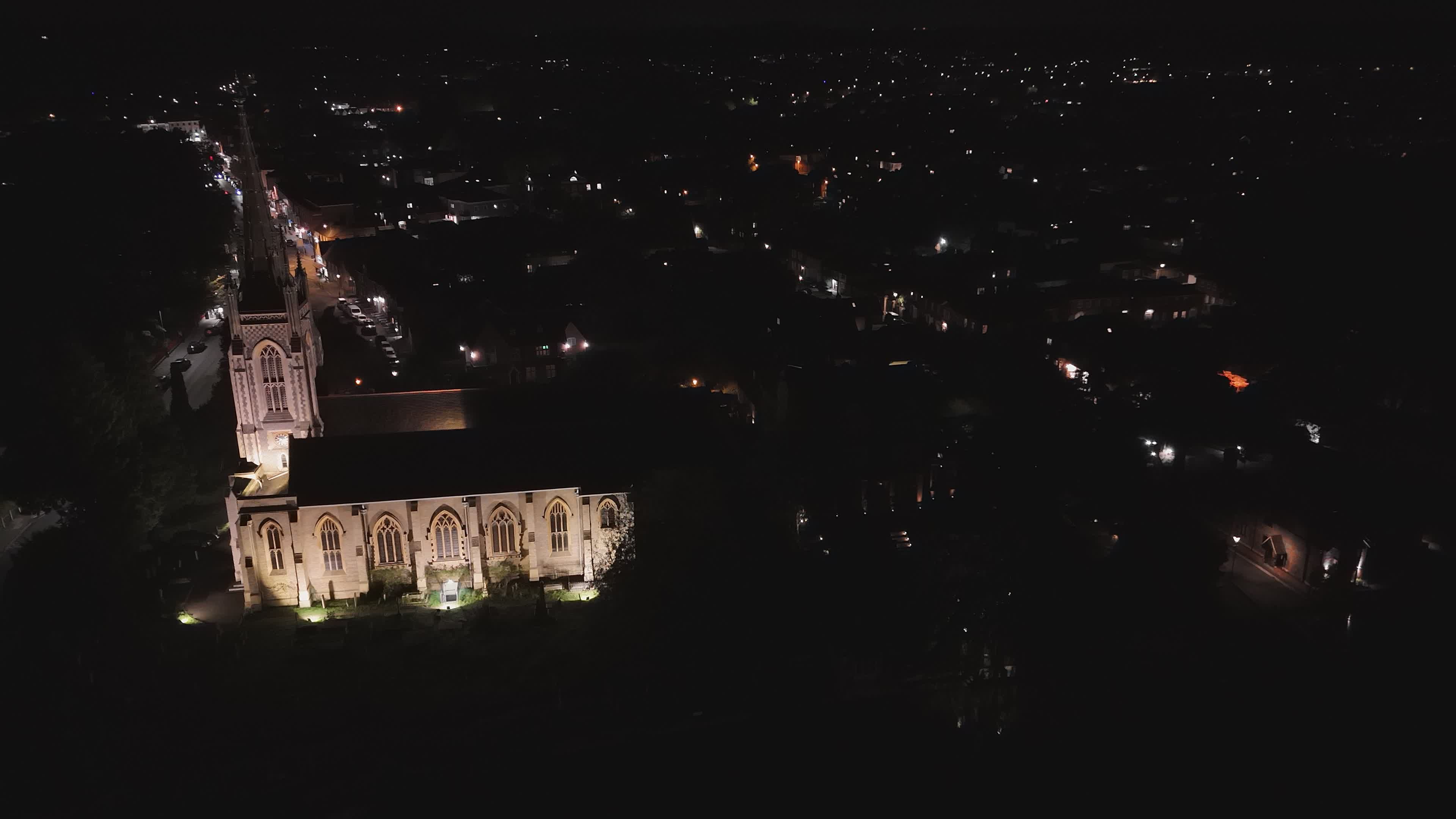 Breathtaking Night Drone View of Illuminated Church Free Stock Video ...