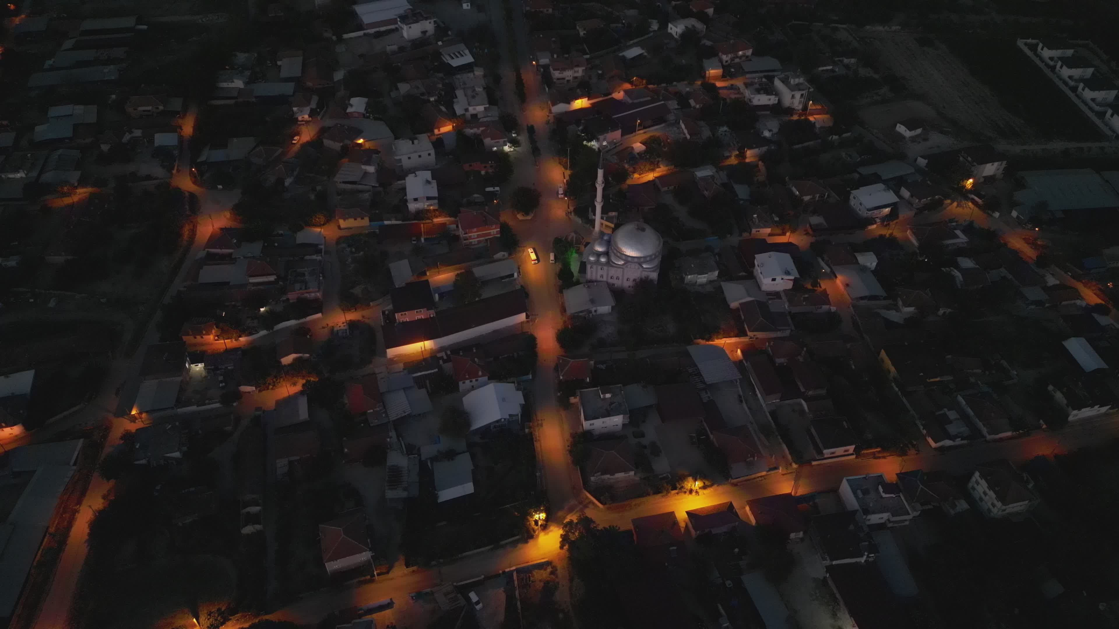 Aerial Night View of Illuminated Neighborhood Free Stock Video Footage ...