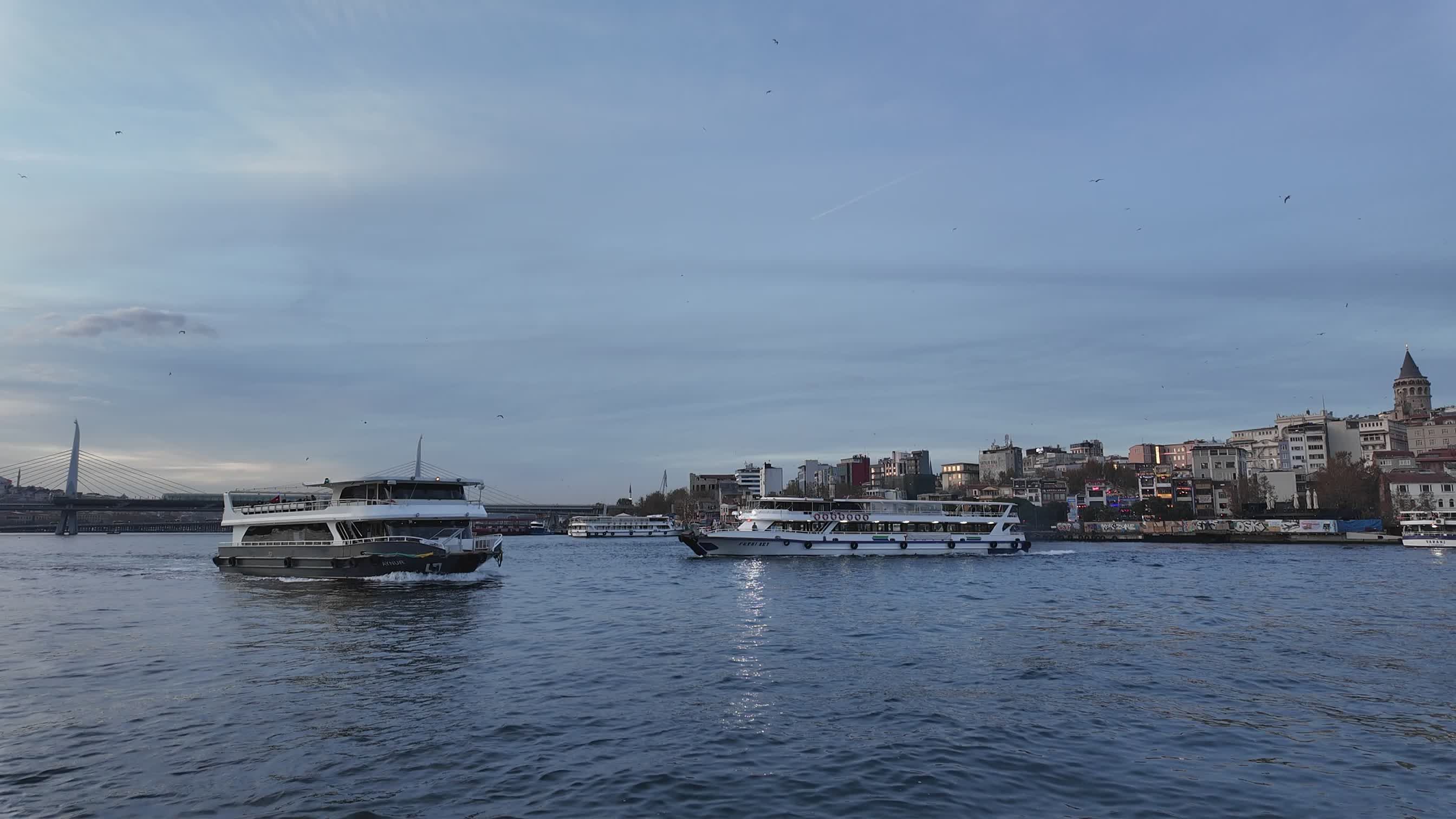 Ferry Cruise under Galata Bridge at Dusk Free Stock Video Footage ...