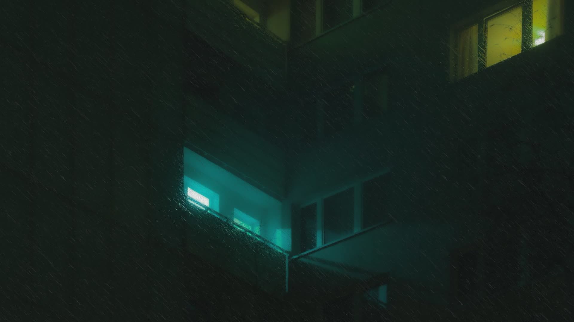 Moody Rainy Night Urban Building Scene Free Stock Video Footage ...