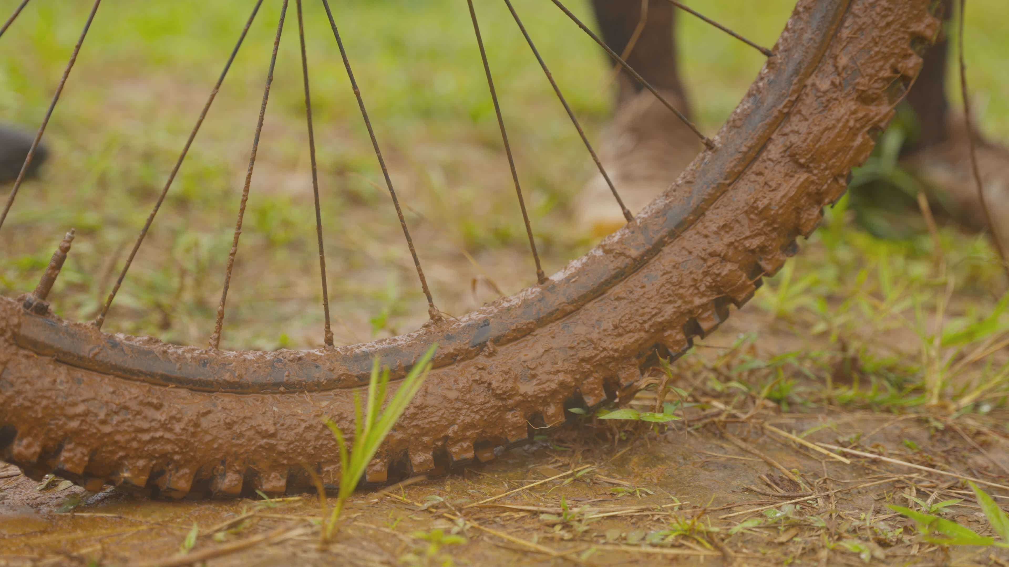 Muddy Mountain Bike Wheel Close-up on Trail Free Stock Video Footage ...