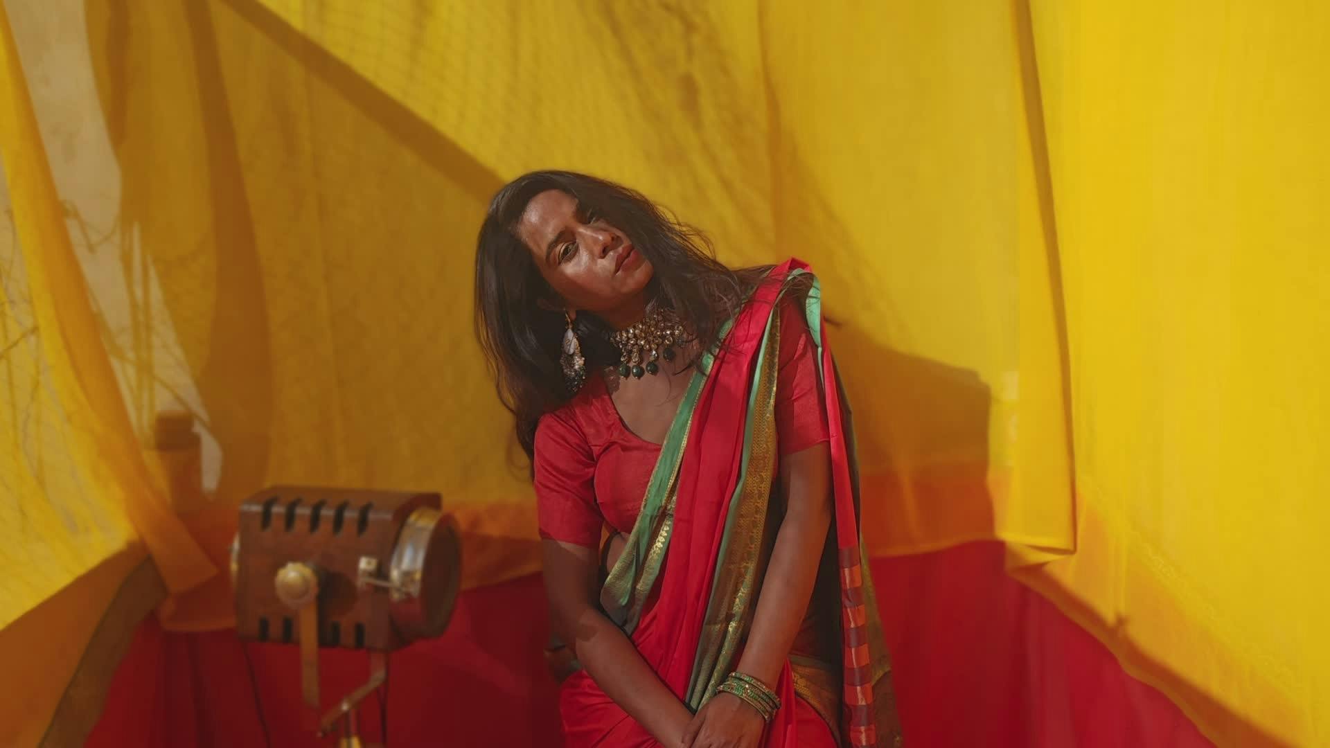 Vibrant Indian Model in Traditional Red Saree Free Stock Video Footage ...